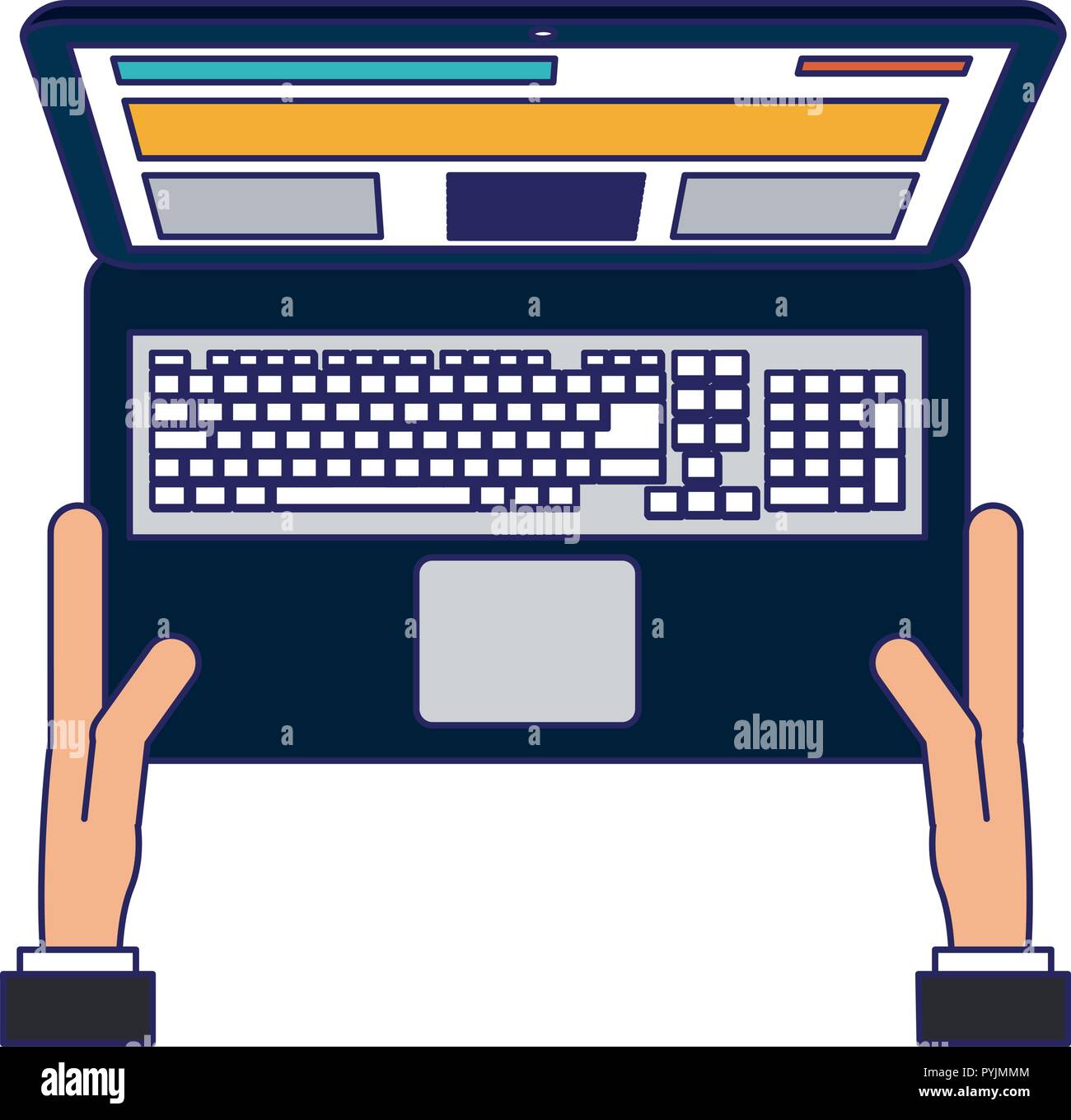 Hands using laptop isolated vector illustration graphic design Stock ...