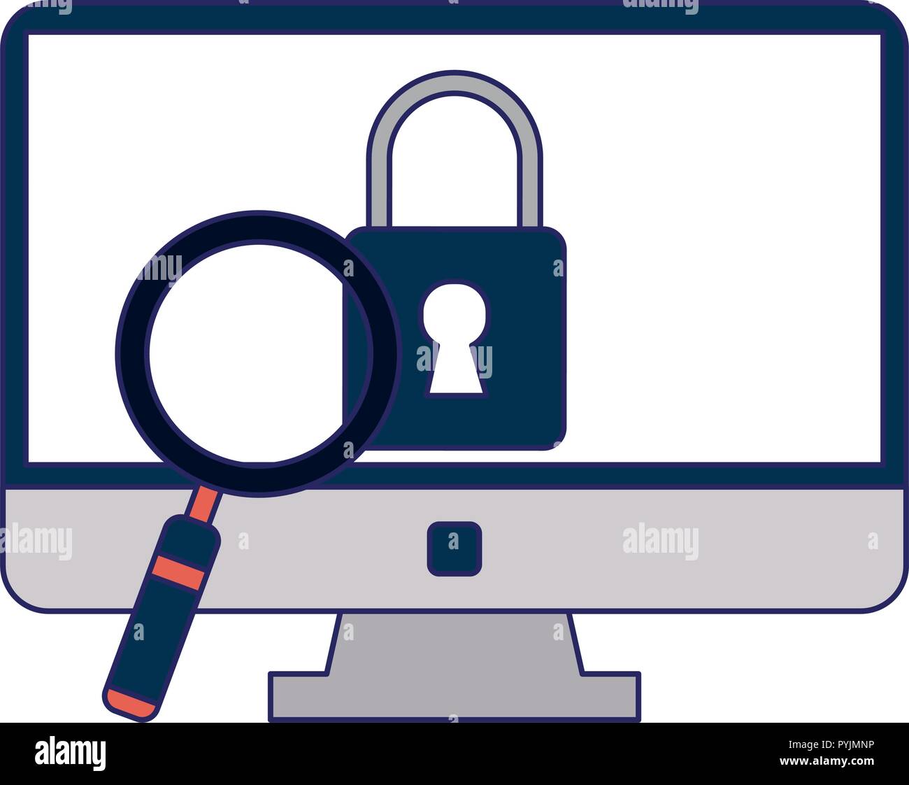 Computer locked with magnifying glass vector illustration graphic ...