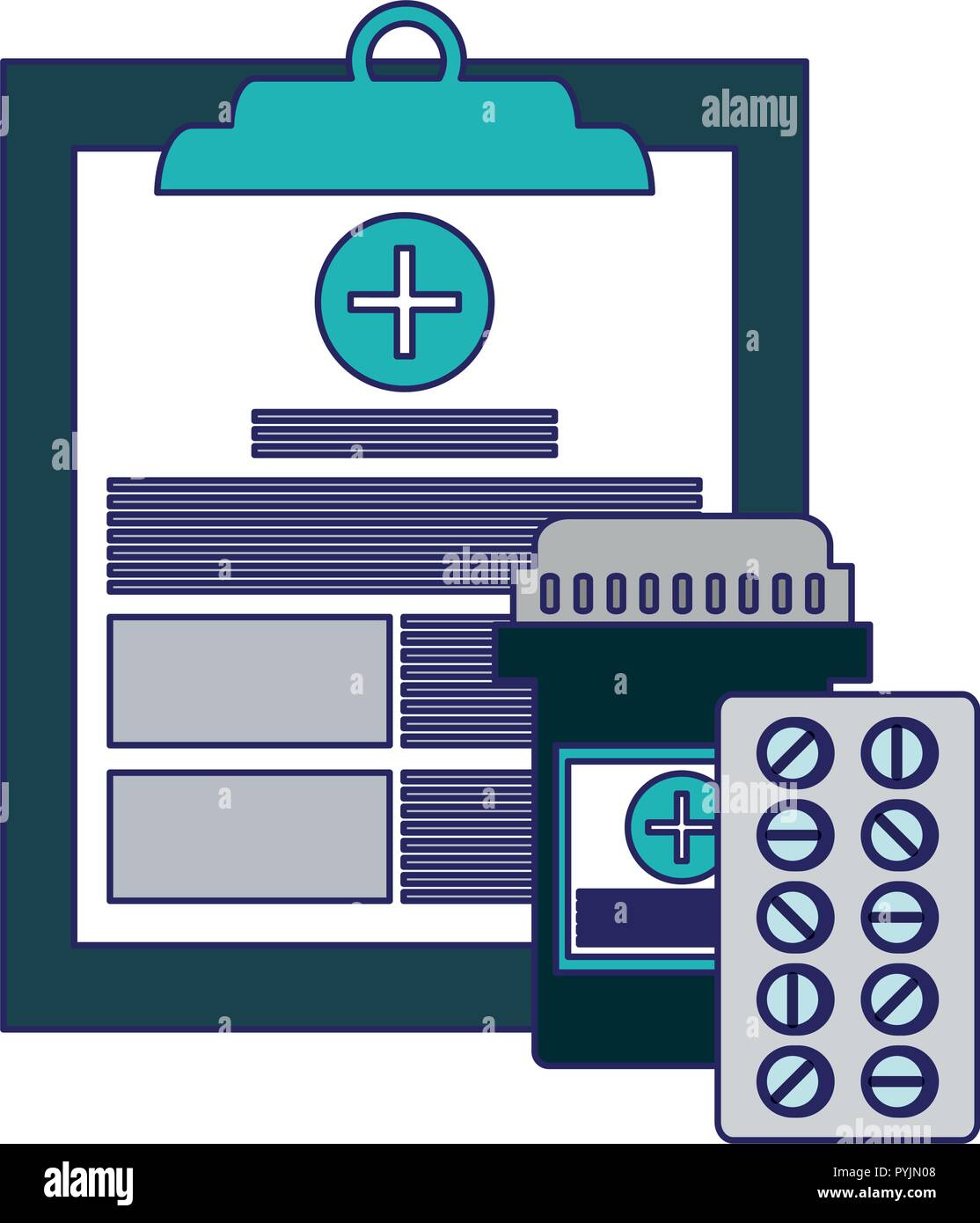 Medical clipboard with medicine bottle and tablet vector illustration ...