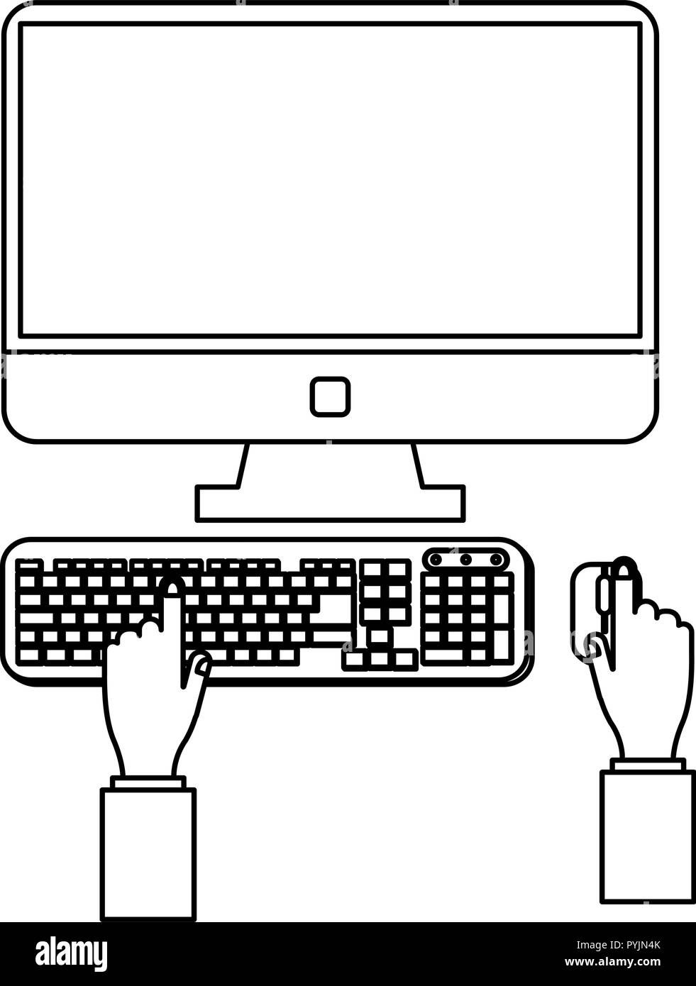 Hands using computer keyboard and mouse vector illustration graphic ...