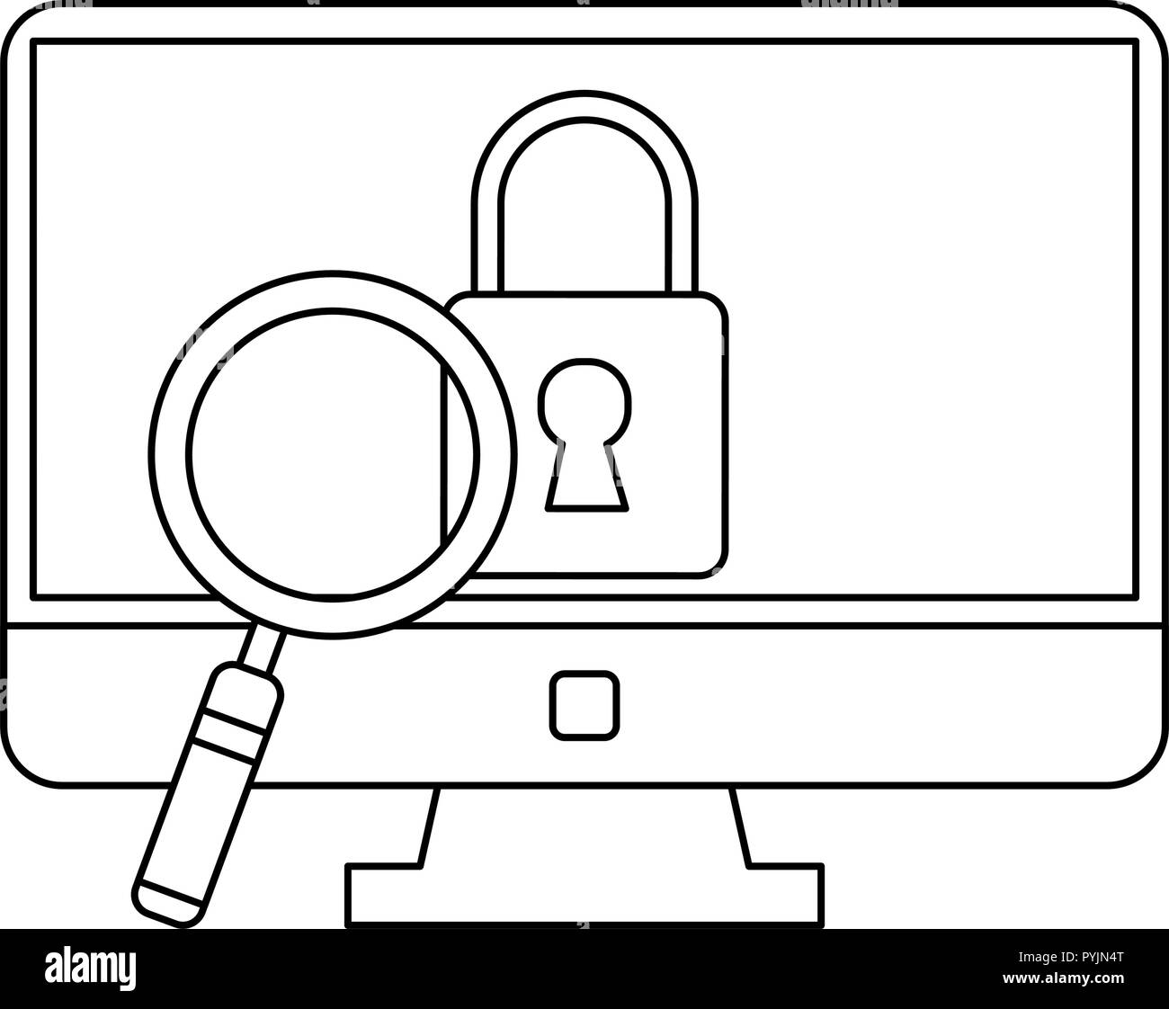Computer locked with magnifying glass vector illustration graphic ...