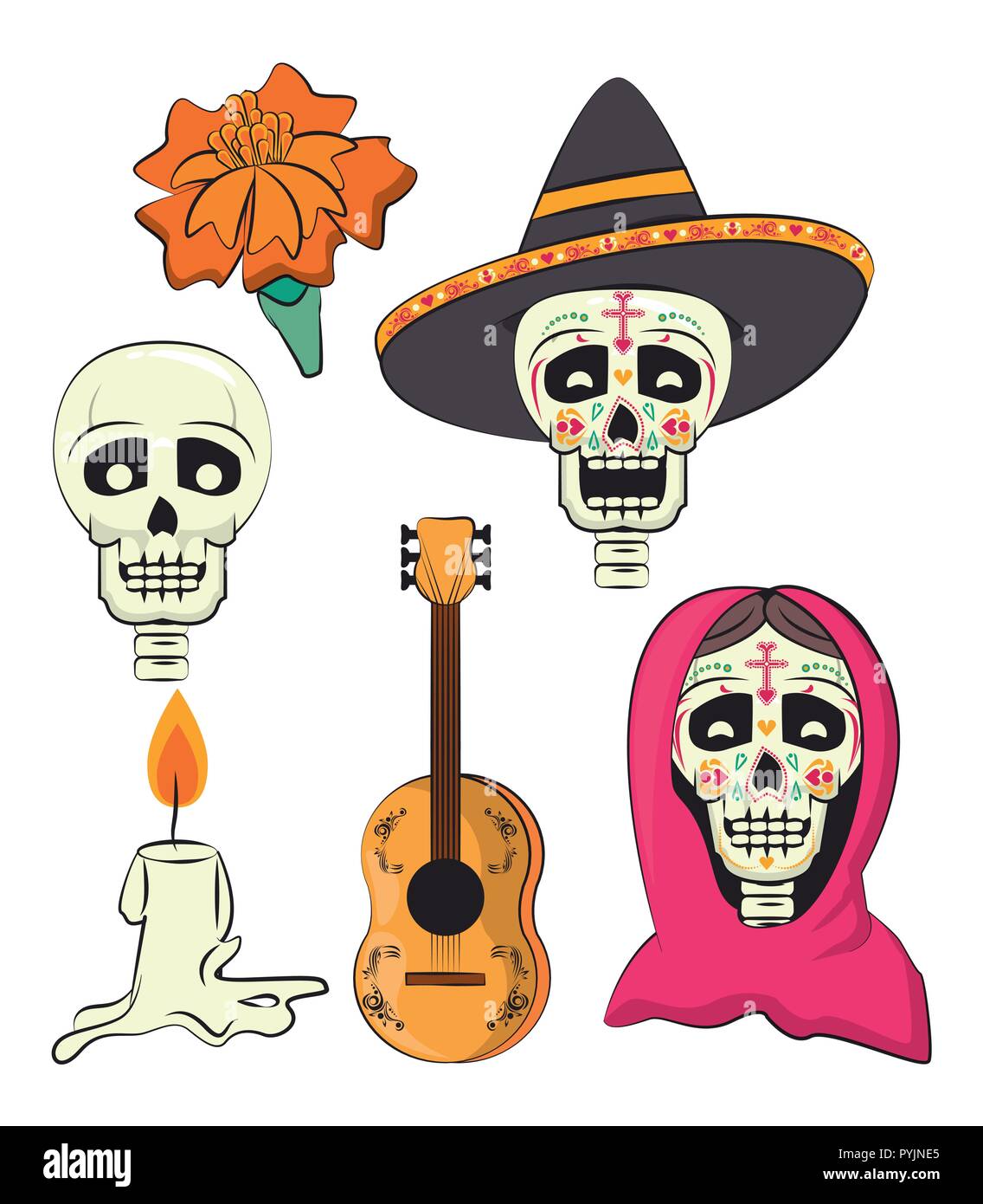 set Day of the Dead cartoons vector illustration graphic design Stock ...