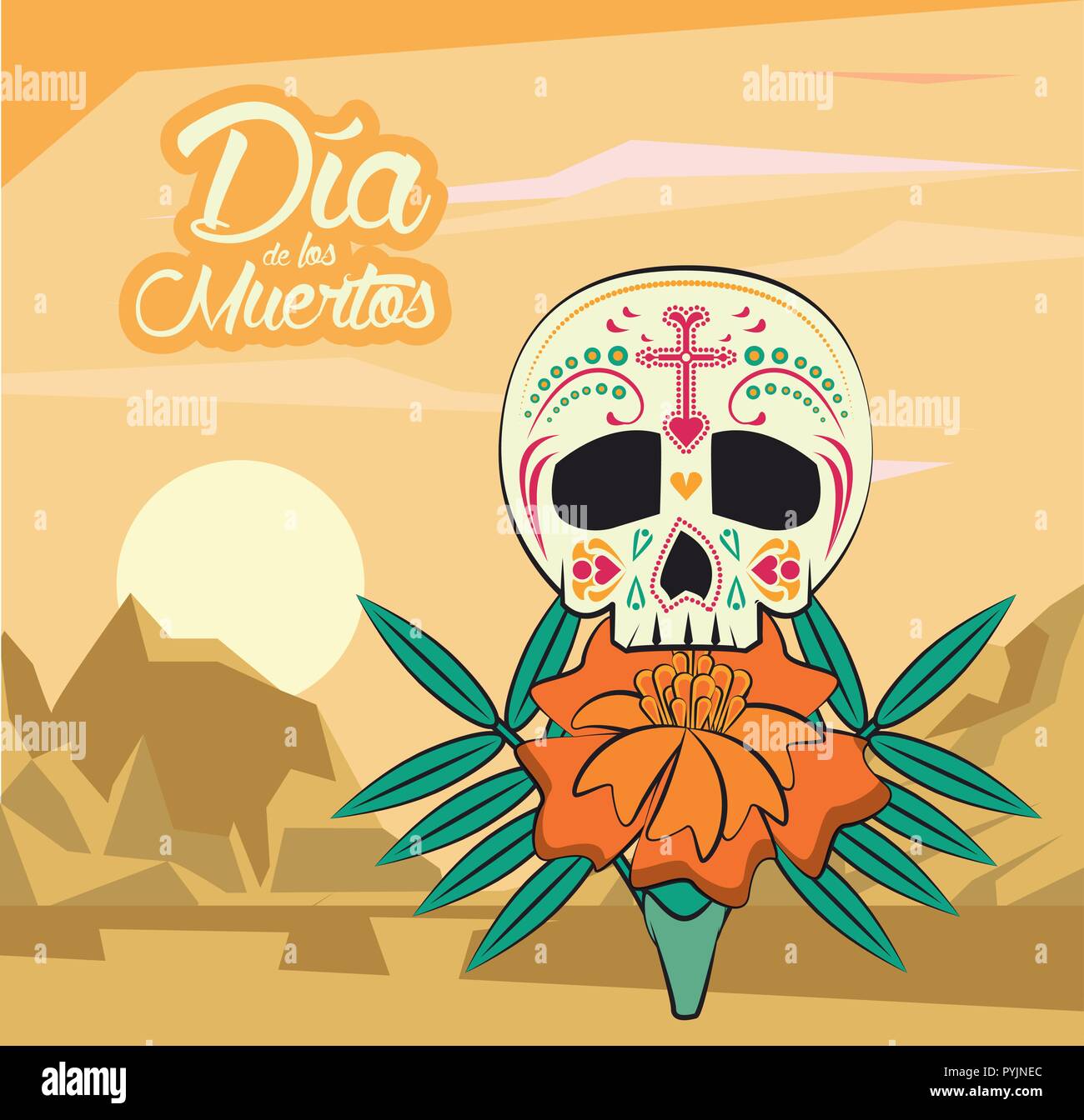 Day of the Dead card cartoons vector illustration graphic design Stock ...