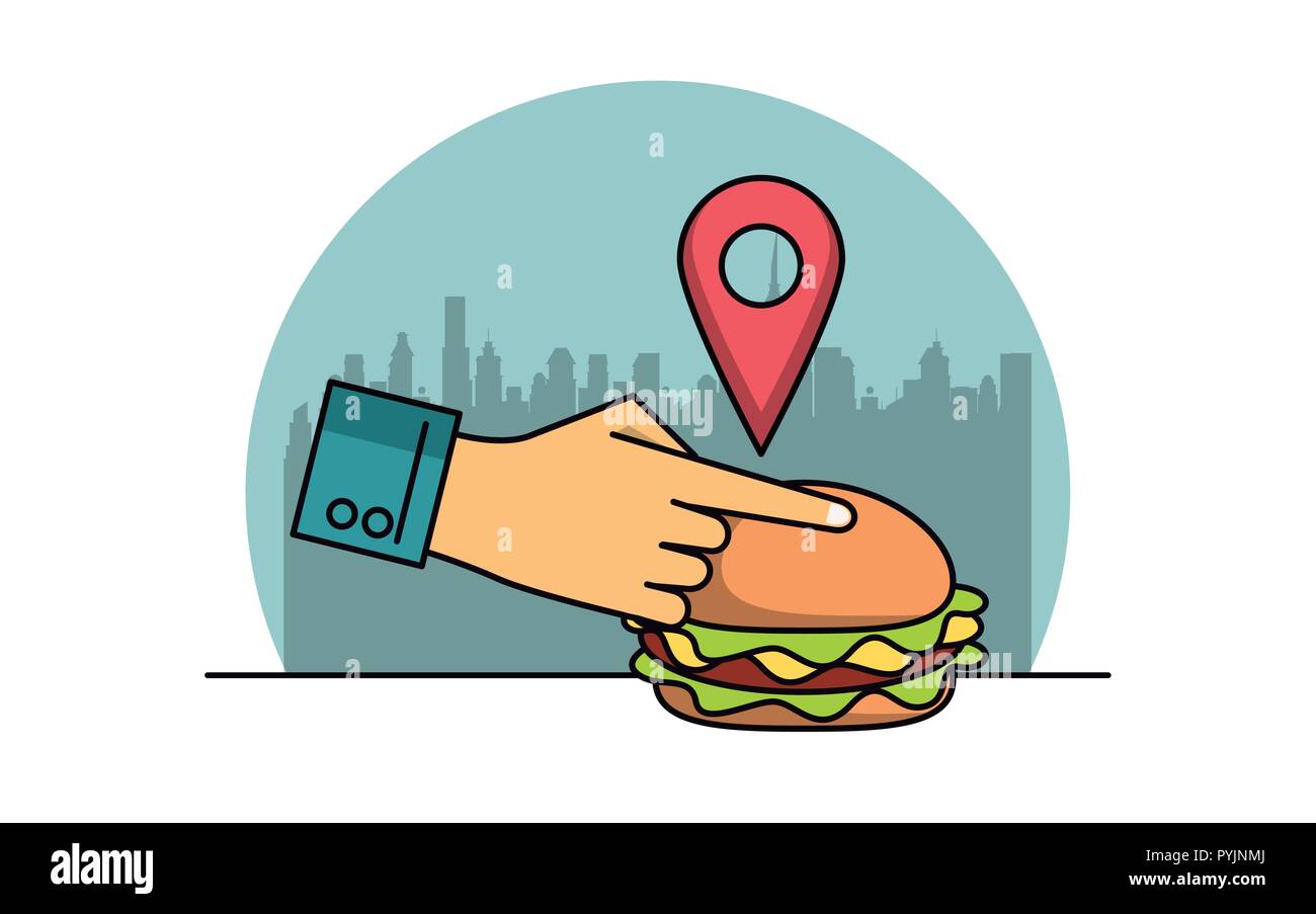 order and delivery of food in the hands cartoons vector illustration ...