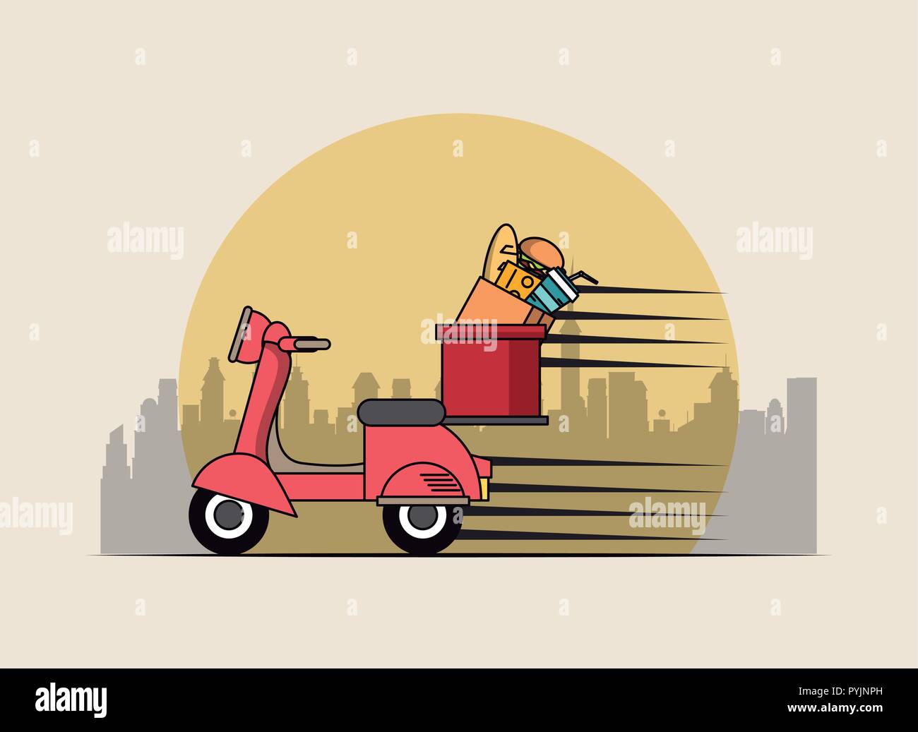 deliveries food on motorcycle vector illustration graphic design Stock ...