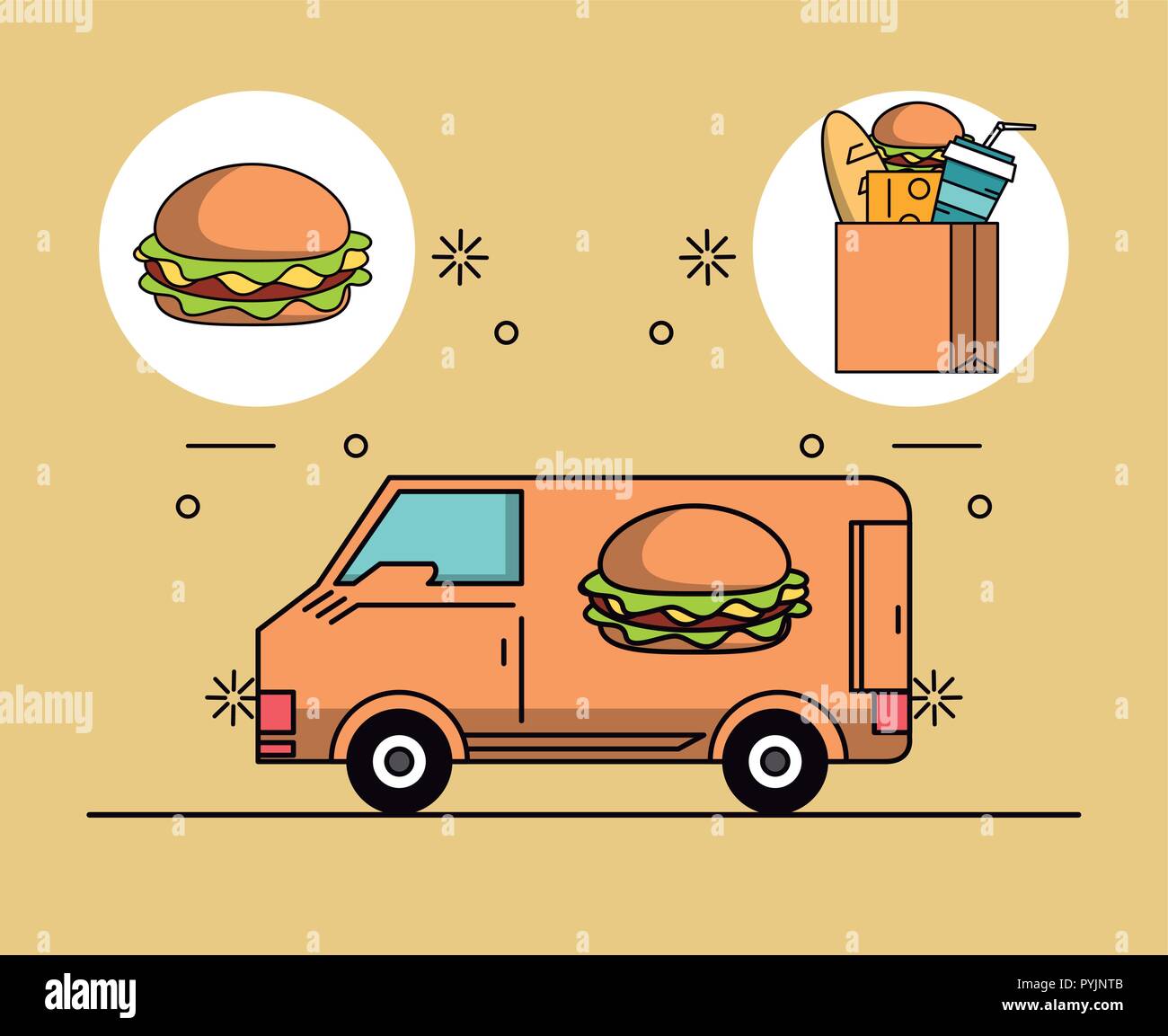 orders and food deliveries in van vector illustration graphic design ...