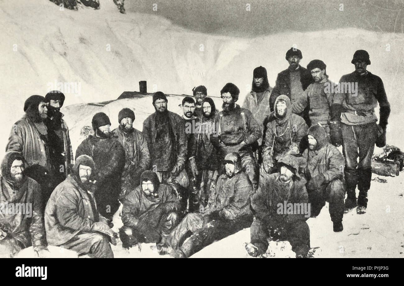 The castaways on Elephant Island during the Shackleton Expedition. The ...