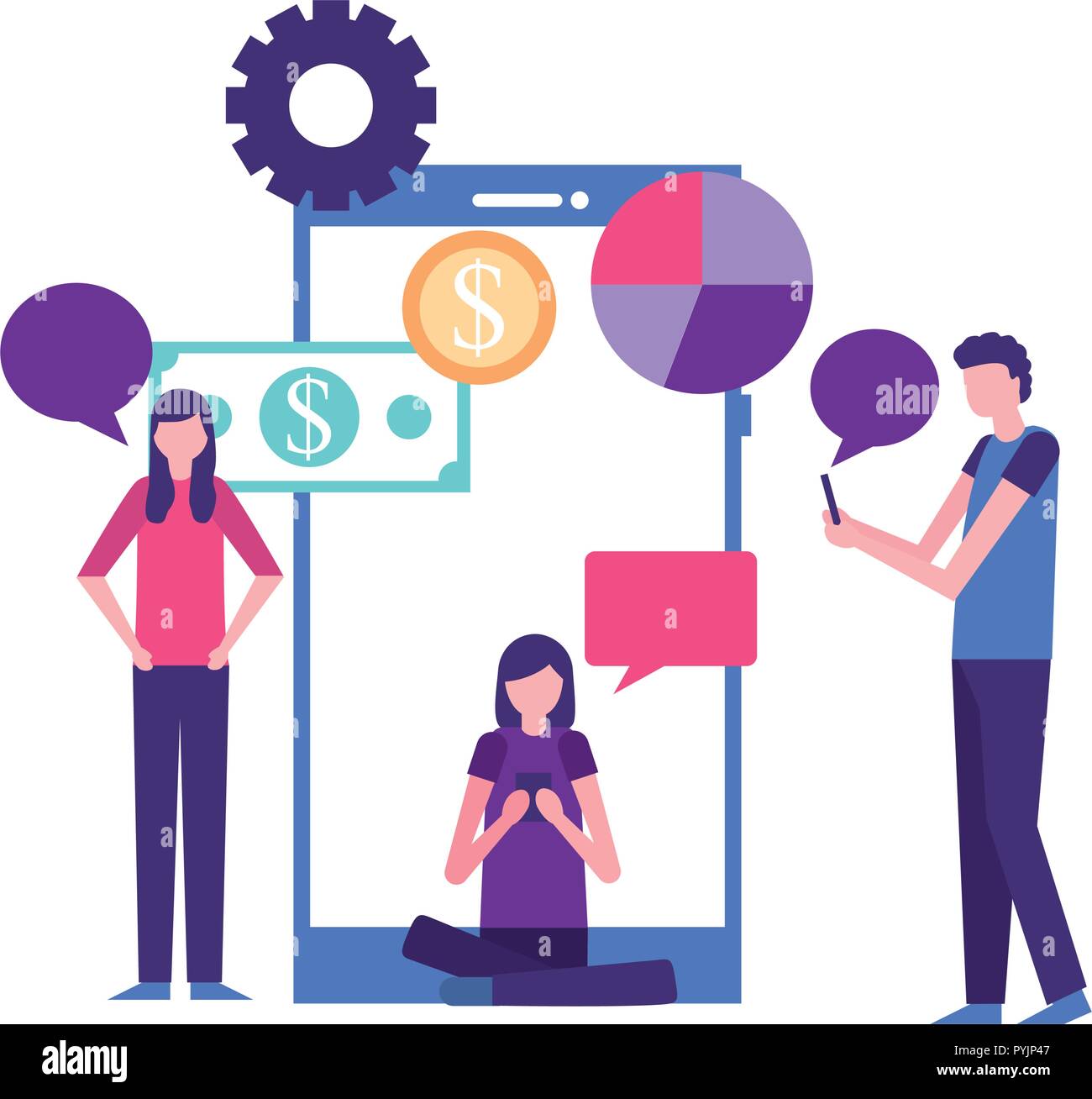 women and man with mobile chatting business Stock Vector Image & Art ...