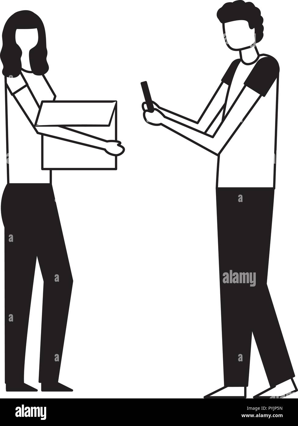 Woman holding cardboard boxes Stock Vector Images - Alamy