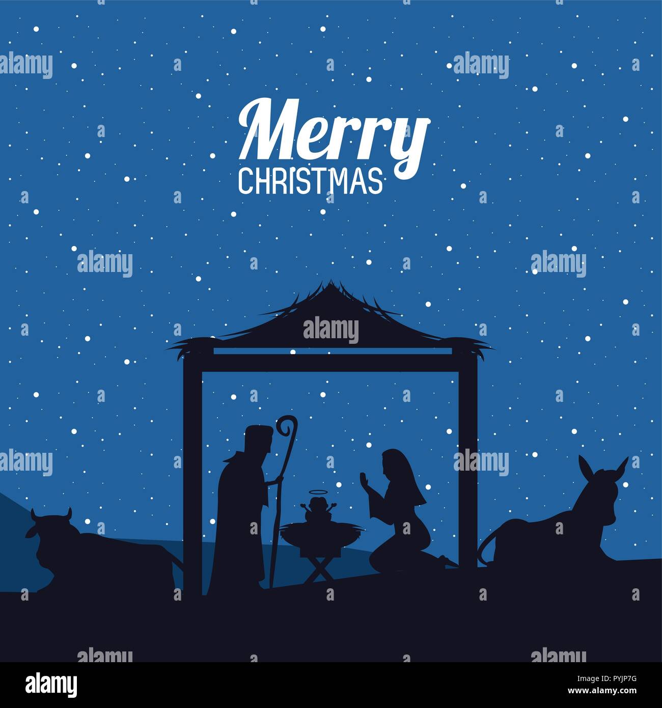Birth of jesus bethlehem decorative christmas card hi-res stock ...