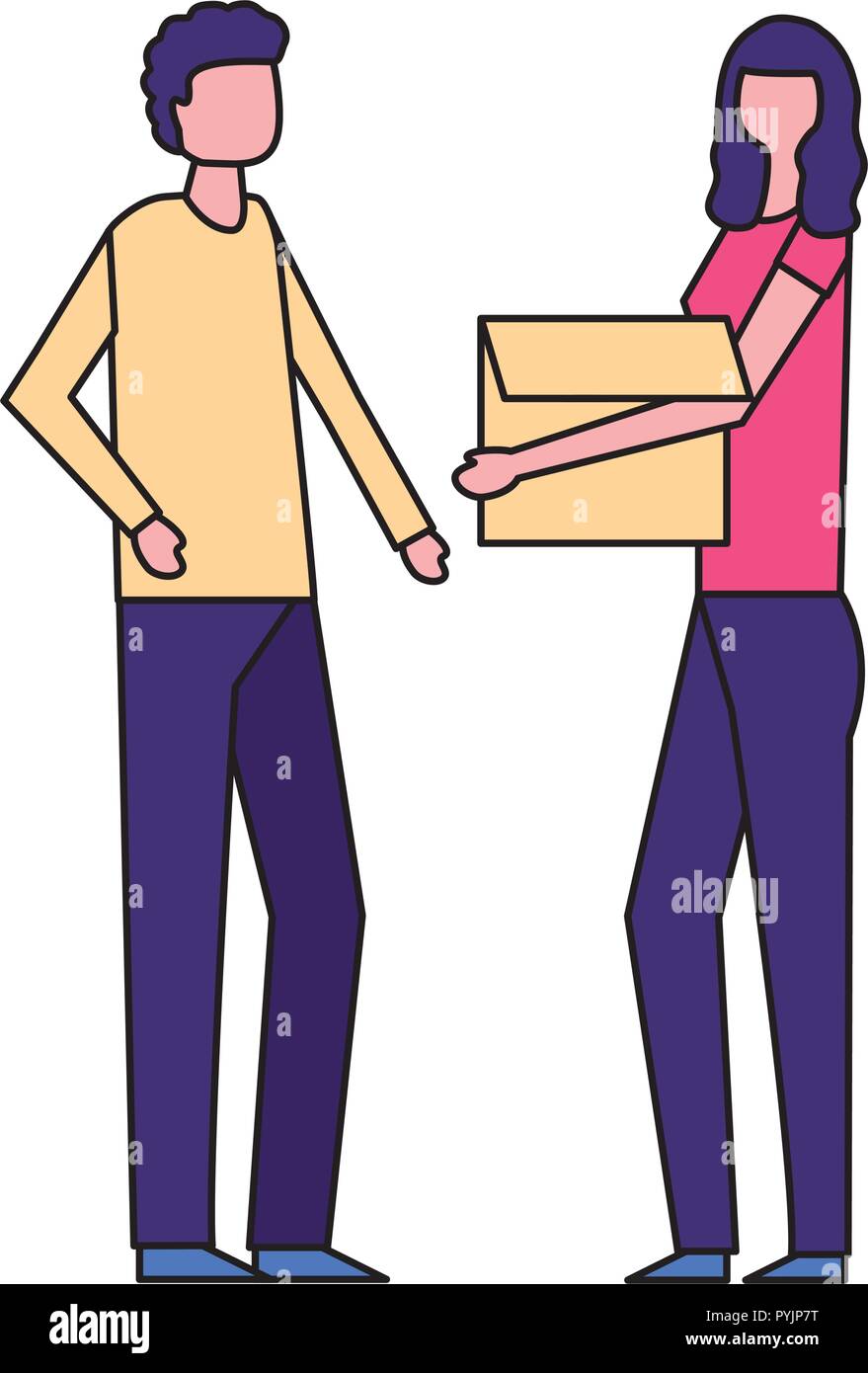 Woman carrying cardboard moving Stock Vector Images - Alamy