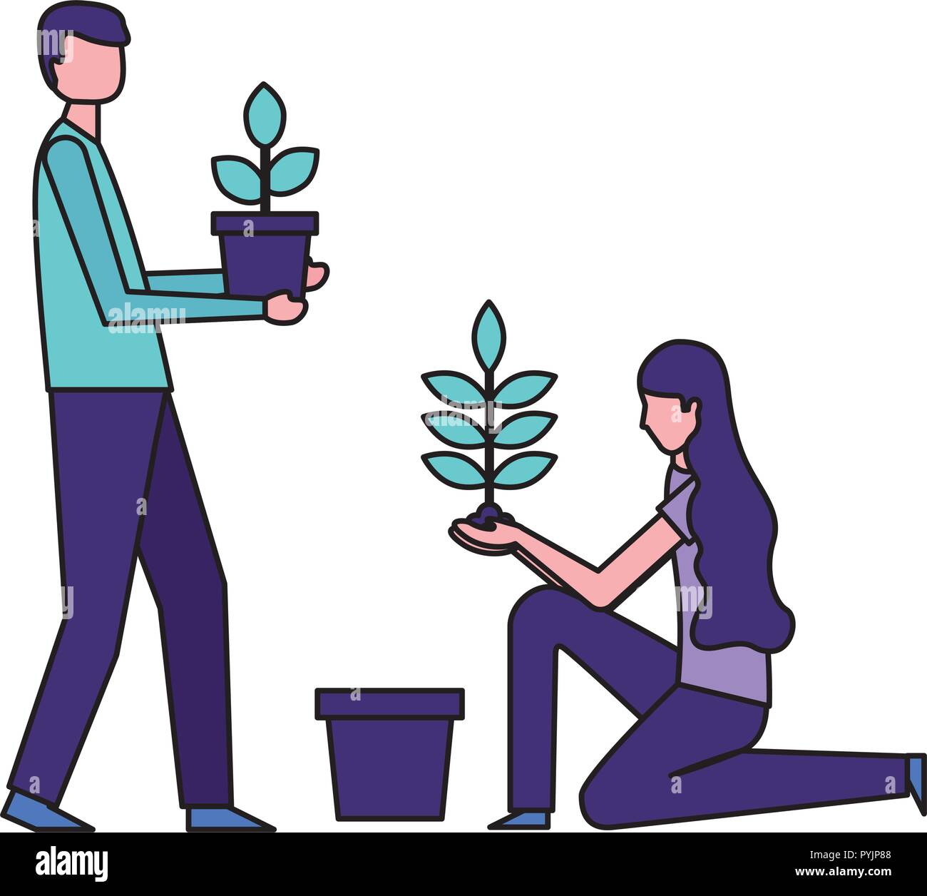 Happy garden potted plants Stock Vector Images - Alamy