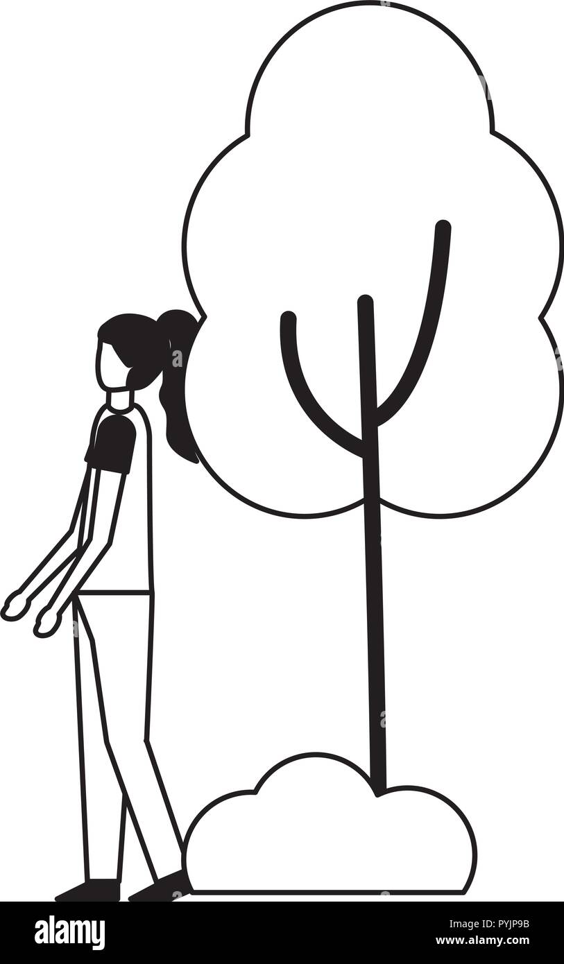 woman standing near tree plant Stock Vector Image & Art - Alamy
