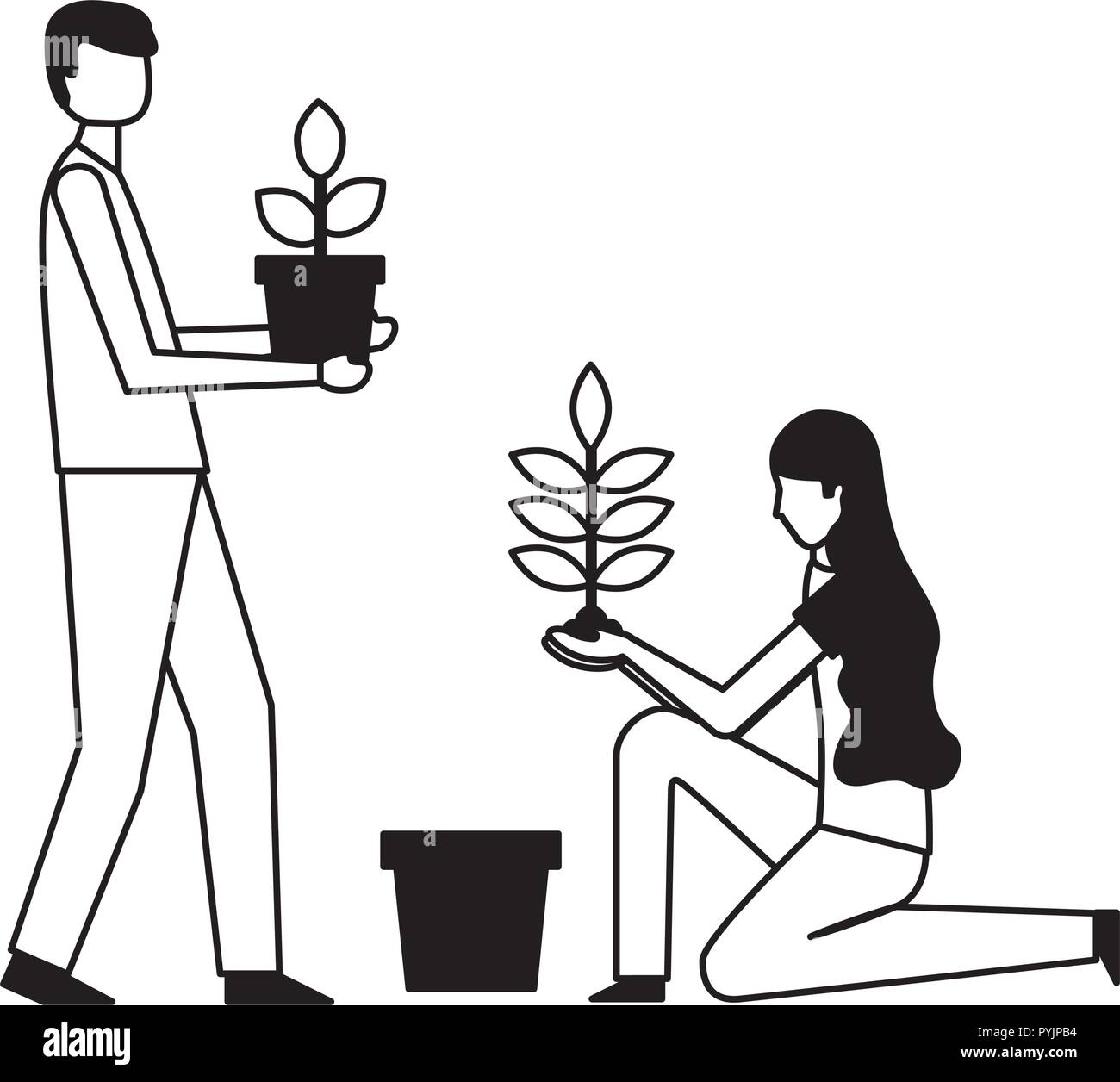 man and woman holding potted plants Stock Vector Image & Art - Alamy