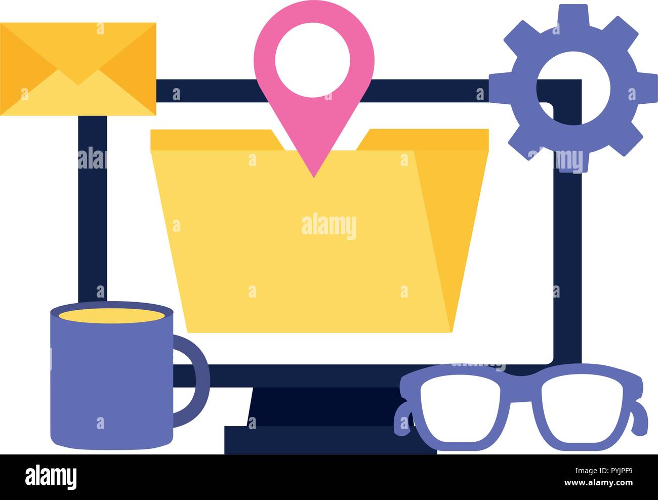 computer folder pointer coffee cup social media Stock Vector Image ...