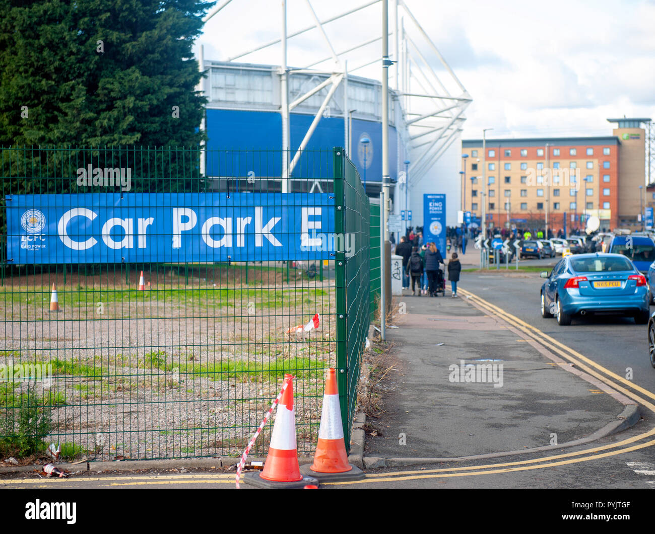Car Park E sign where the helicopter of LCFC chairman crashed Stock ...