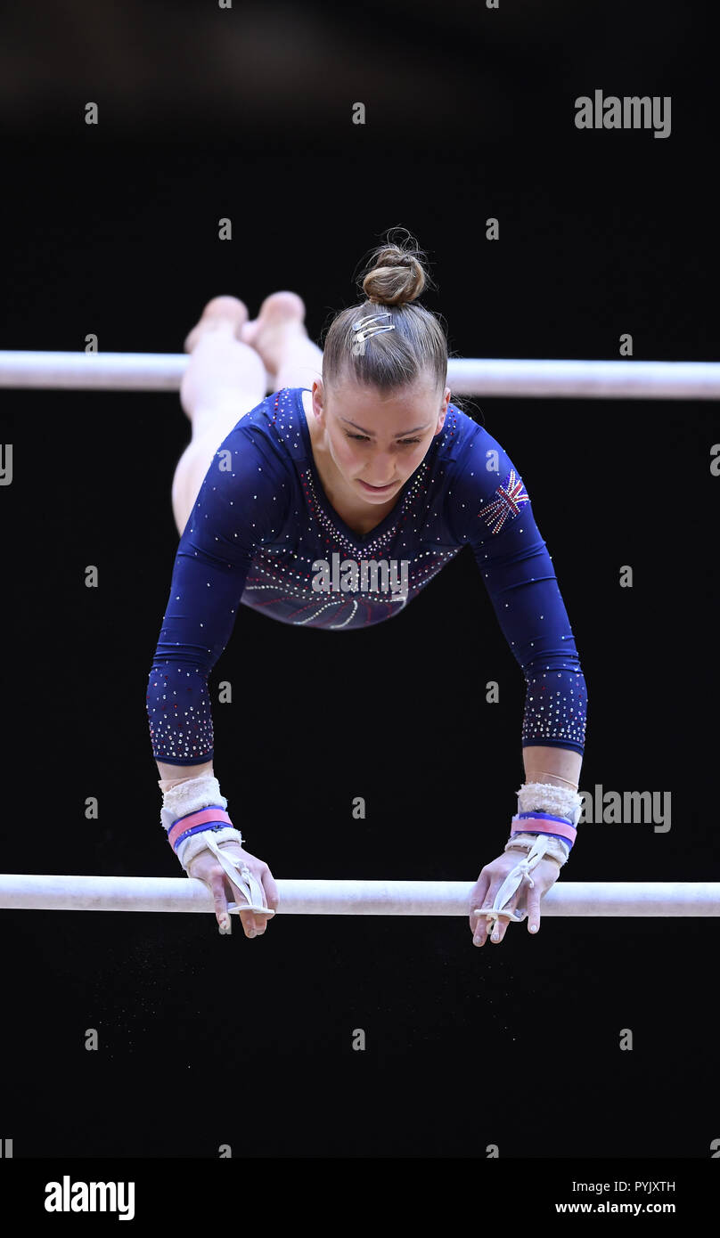 Doha, Qatar. 28th Oct, 2018. Kelly Simm (Great Britain) at the uneven ...