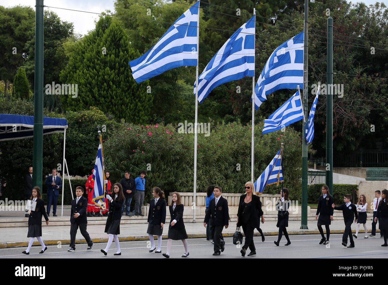 Athens, Greece. 28th October 2018.. Greek students march to celebrate ...
