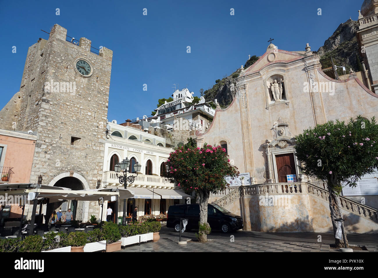 Taormina, Italy. 09th Sep, 2018. The Torre dell'Orologio (L, clock ...