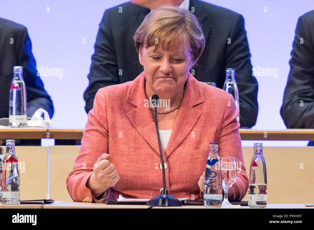 Chancellor Angela Merkel (CDU) gestures on May 31, 2017 in Nurnberg ...