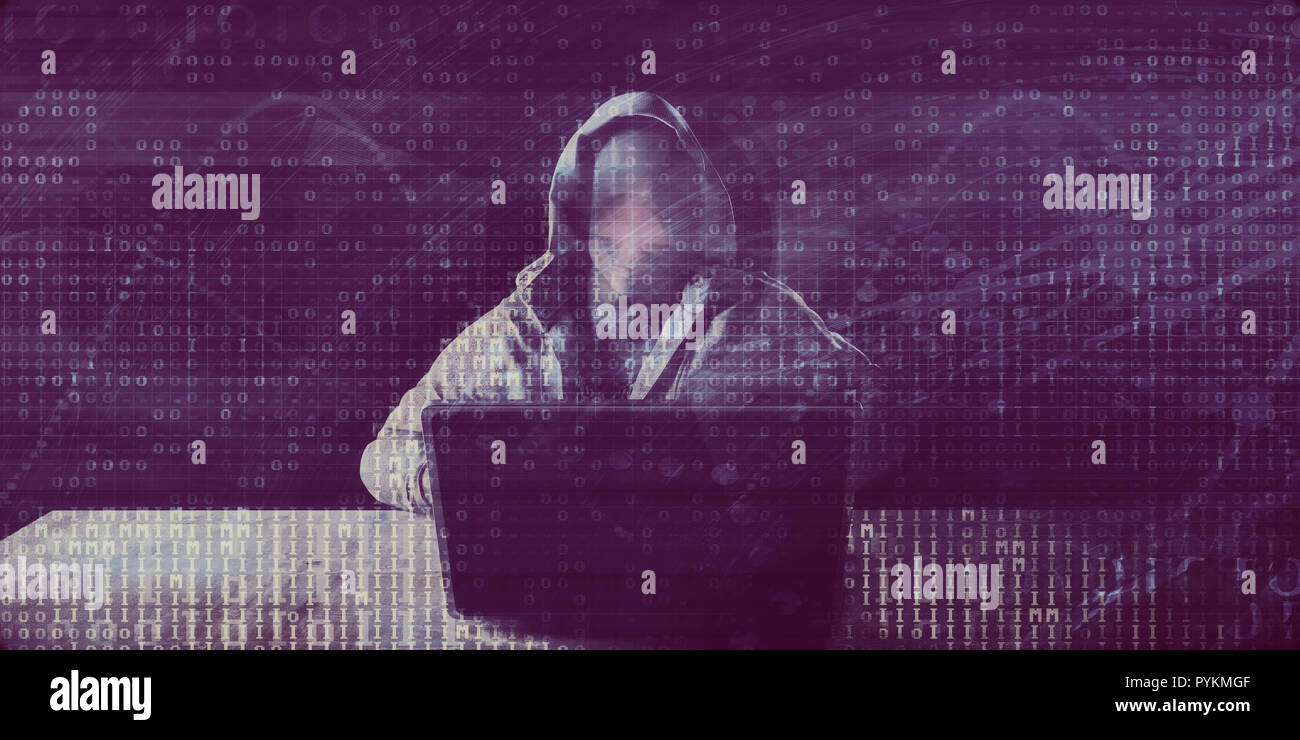 Hacker Hacking on Binary Digital Background Concept Stock Photo - Alamy