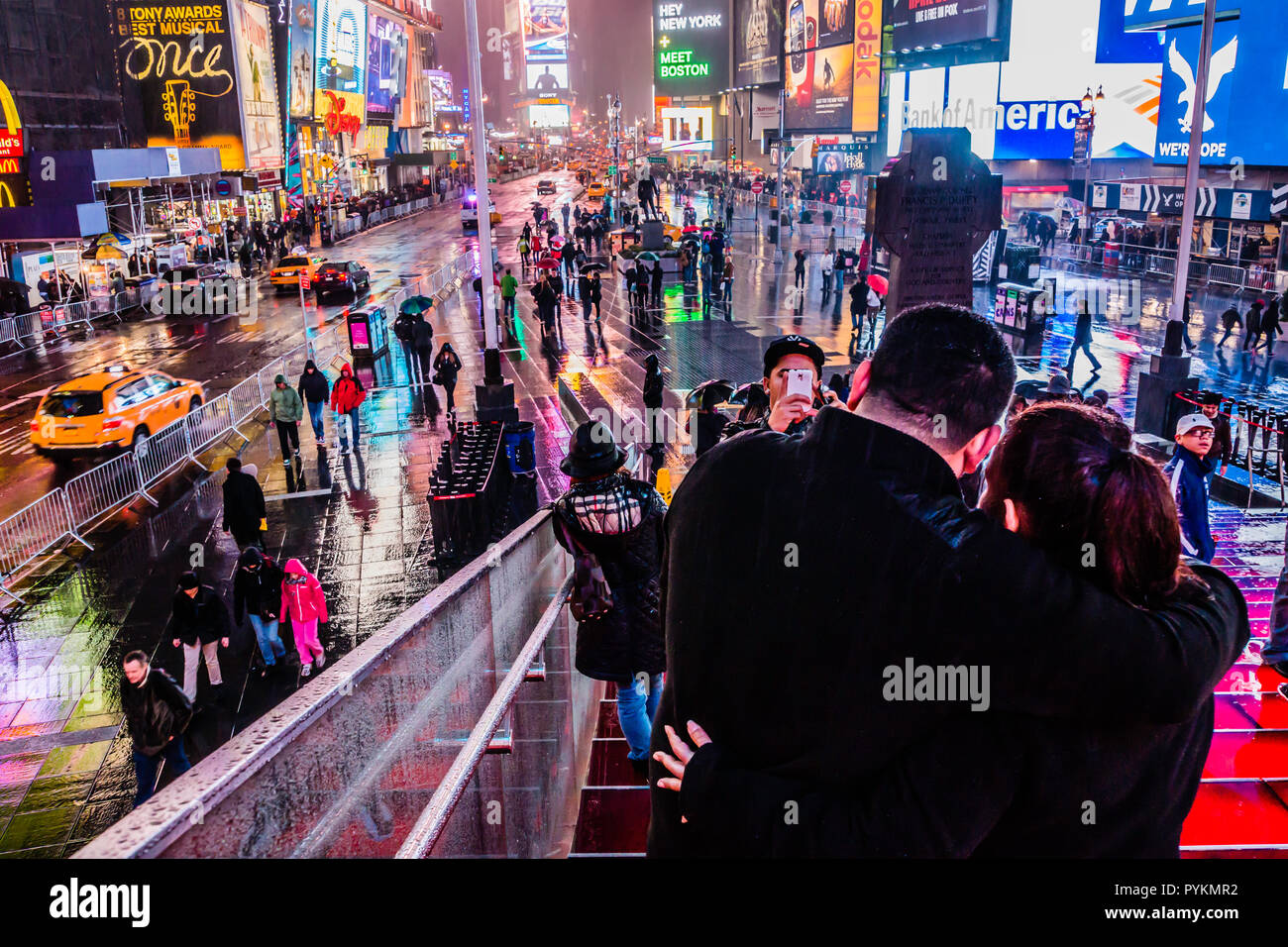 Rain Times Square Theater District Manhattan New York, New York, USA ...