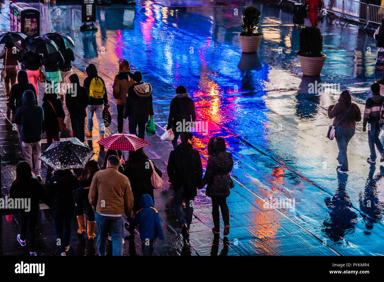 Rain Times Square Theater District Manhattan New York, New York, USA ...