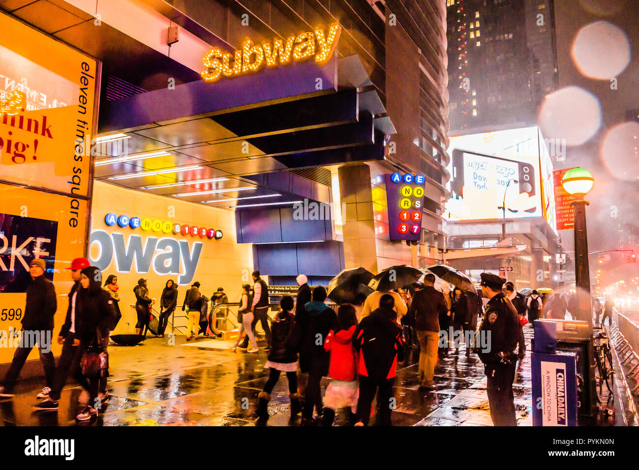 Rain Times Square Theater District Manhattan New York, New York, USA ...
