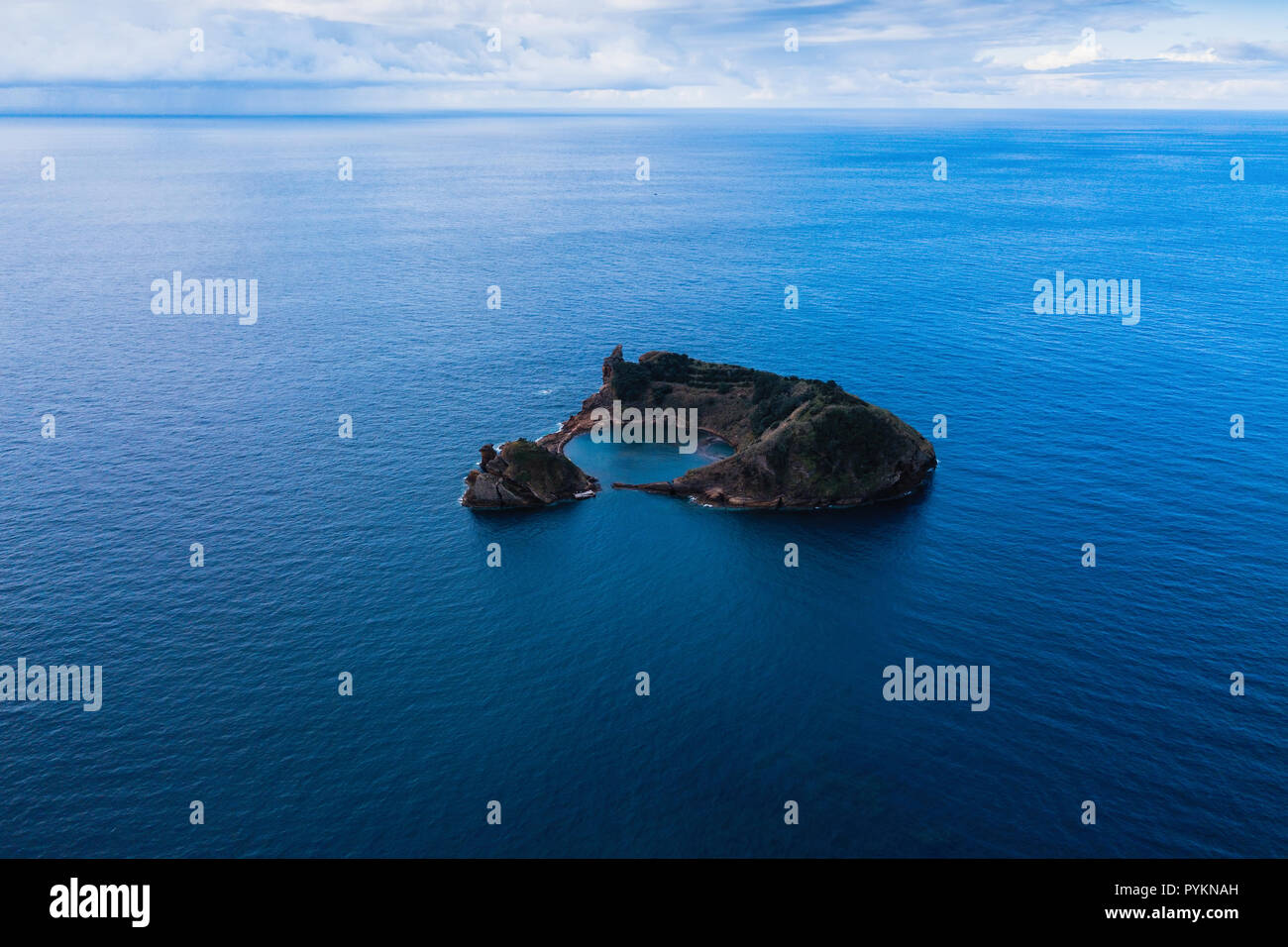 Aerial view of Islet of Vila Franca do Campo - formed by the crater of ...