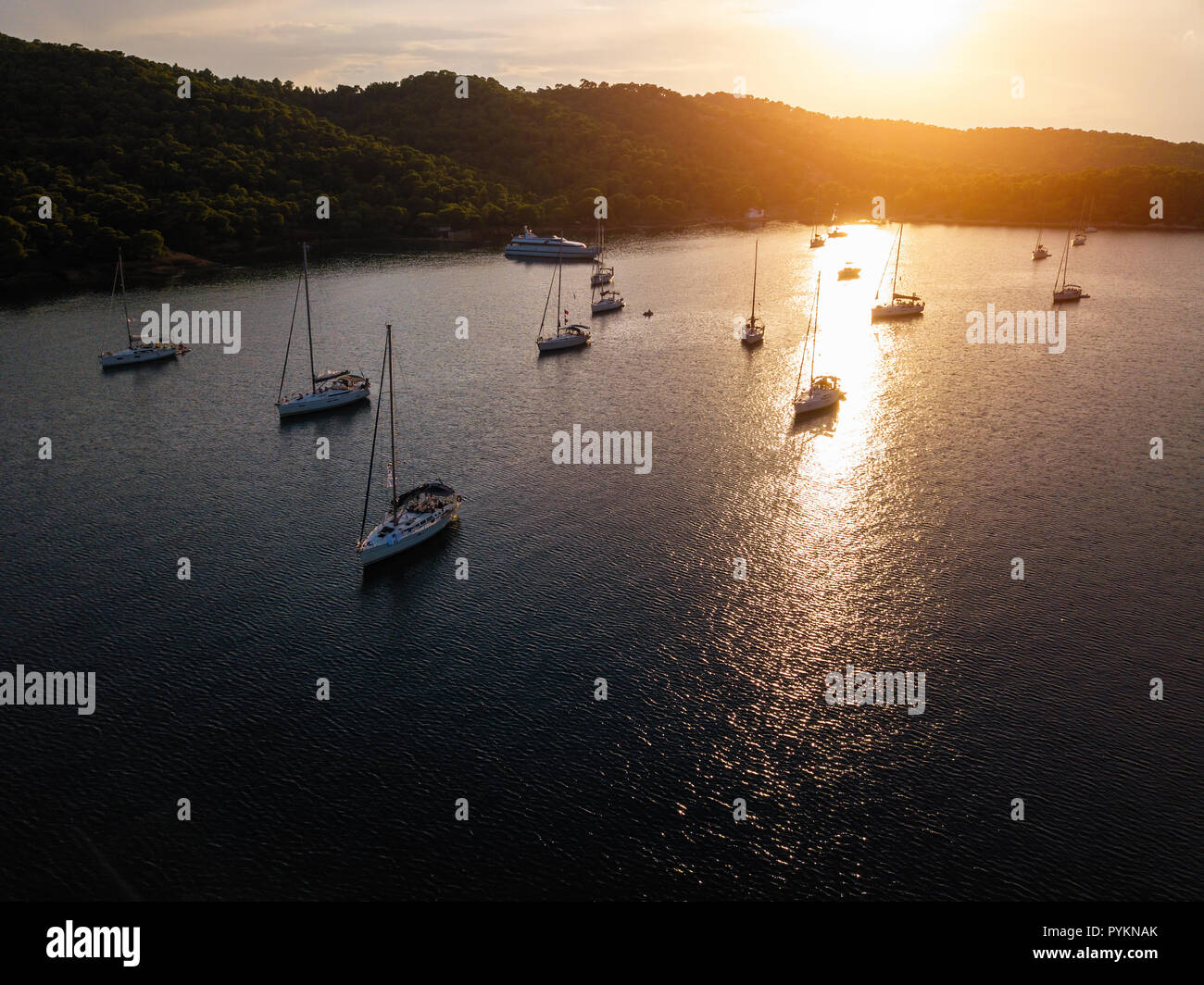 Aerial view of harbor with sailing yachts at the Sea during amazing ...