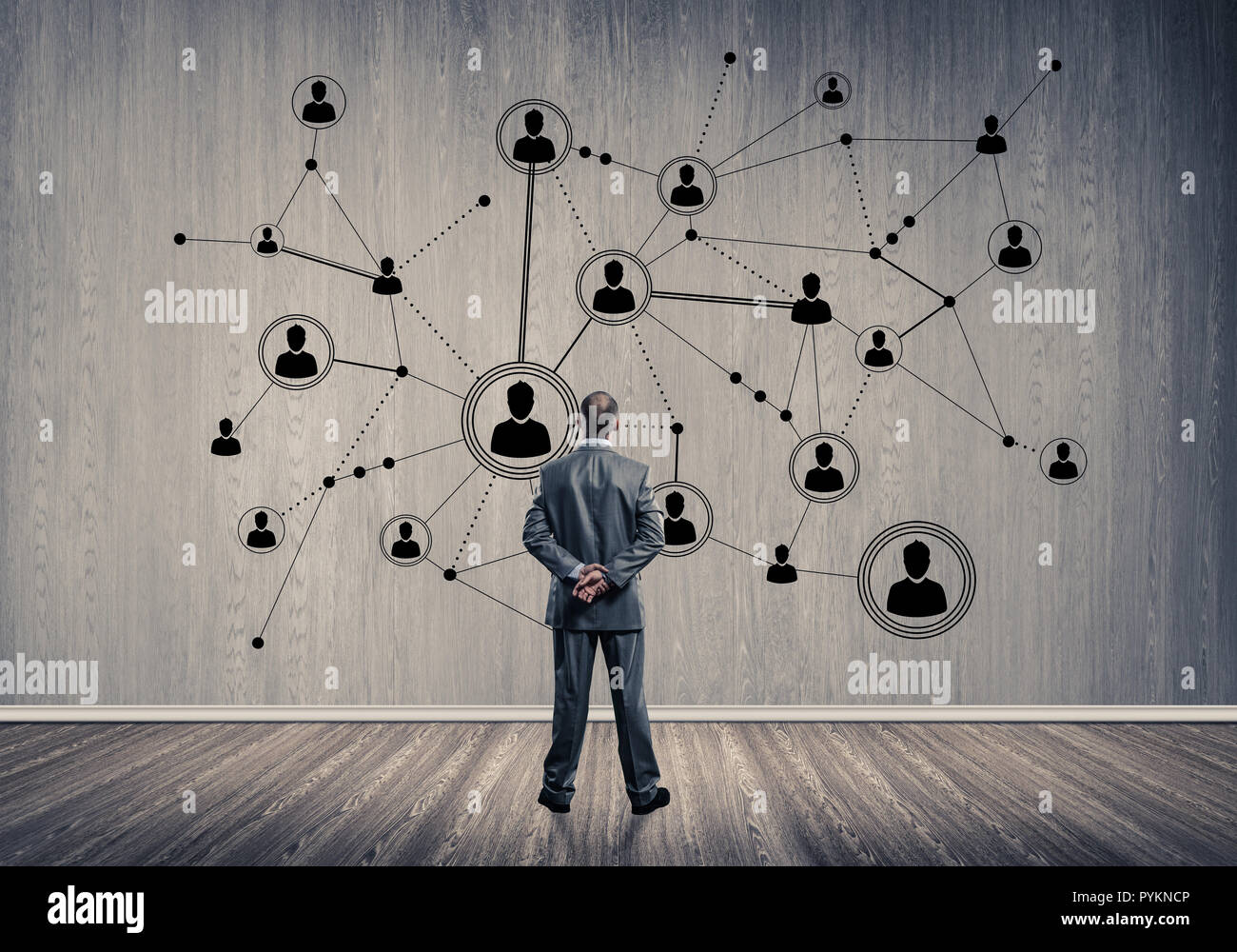 Connection lines drawn on concrete wall as symbol for networking Stock ...