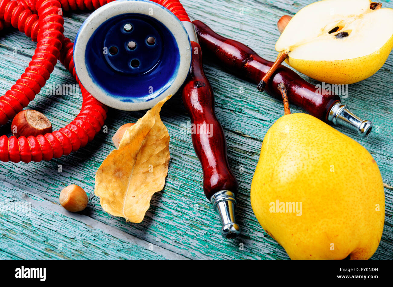 Oriental shisha hookah with aroma pear for relax.Pear shisha.Autumn ...