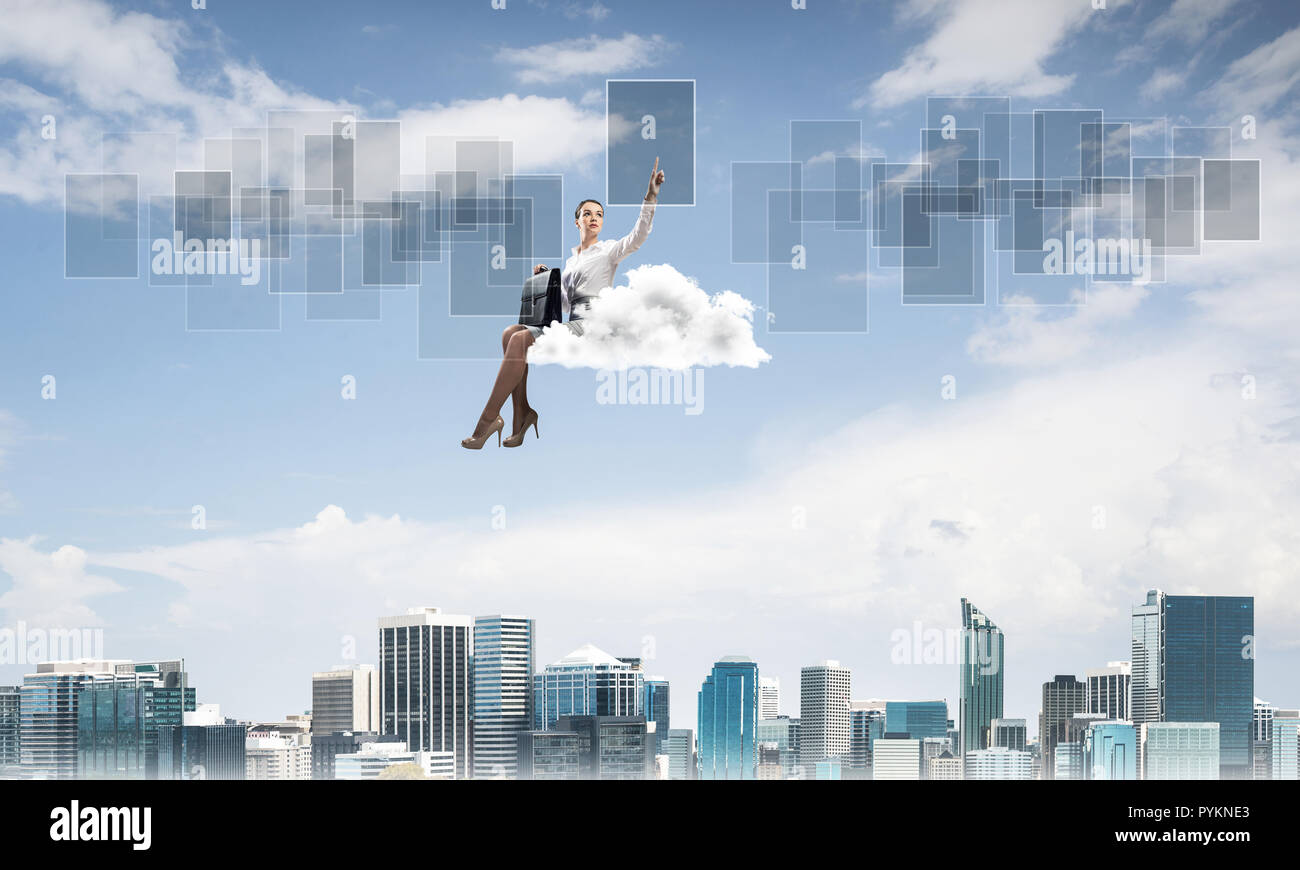 Elegant lady boss or accountant float on cloud and pointing with Stock ...