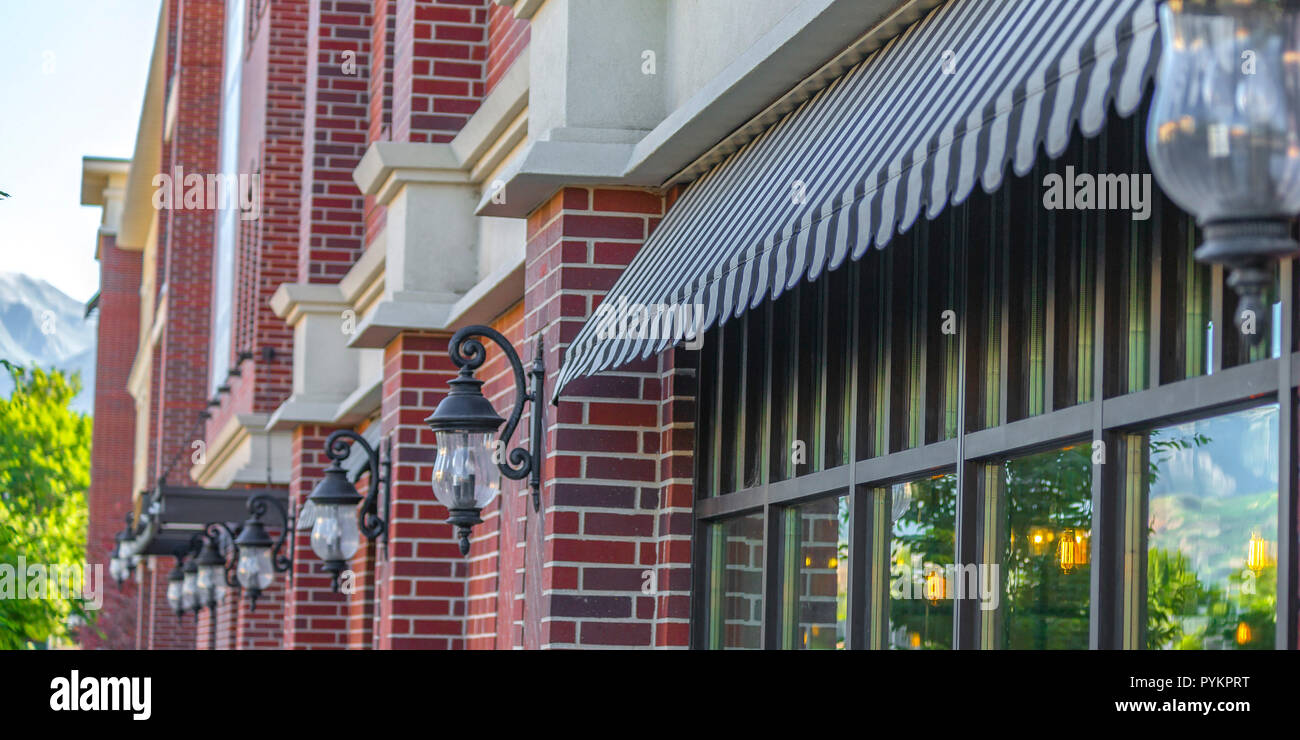 Red brick building with glass windows in Provo Stock Photo - Alamy