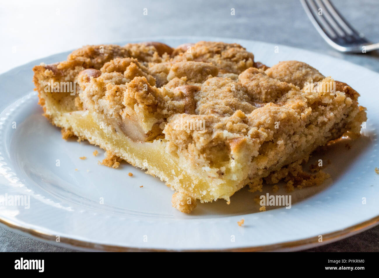 Homemade Apple Crumble Cake Slice with Fork. Organic Dessert Stock ...