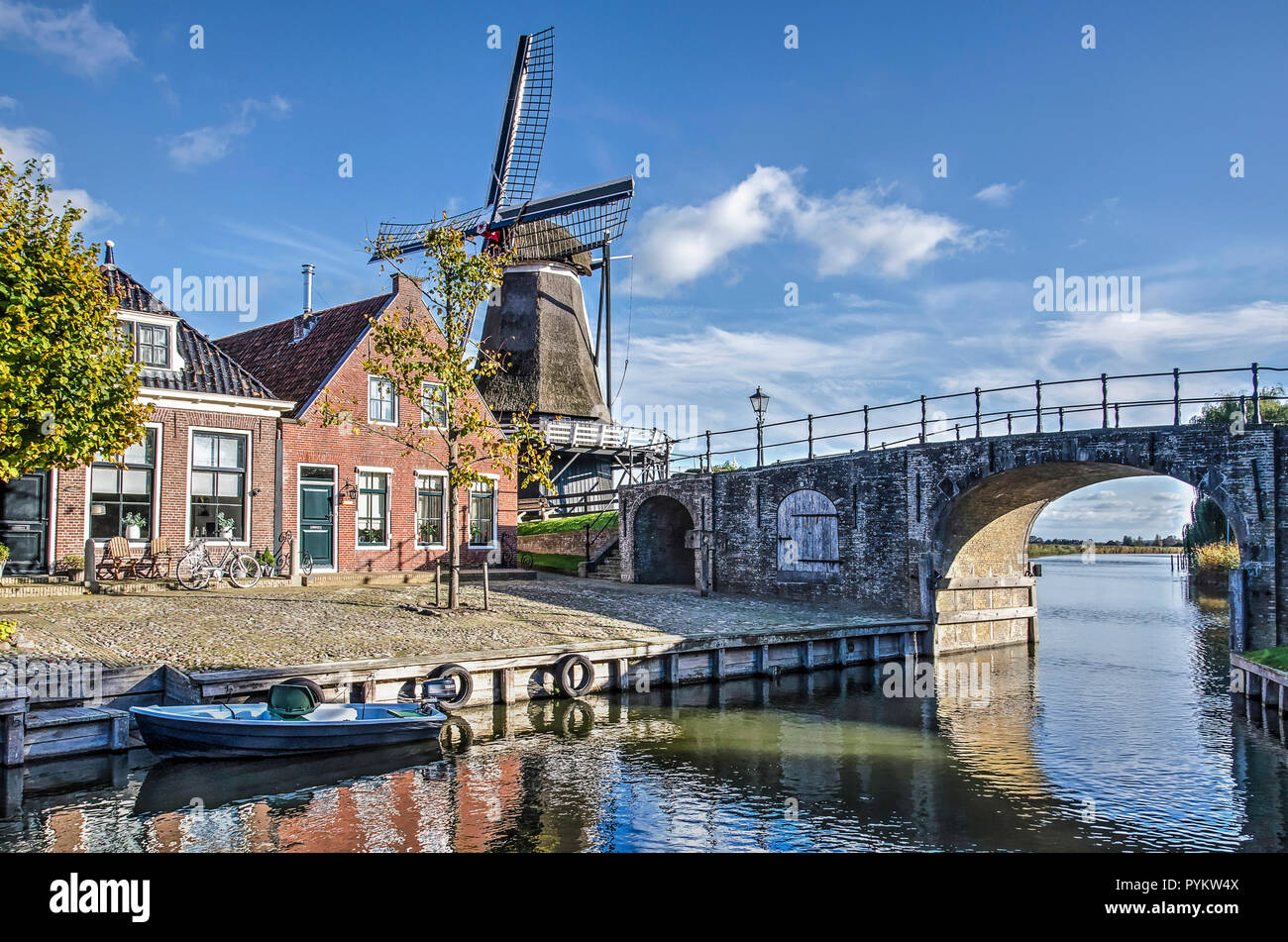 Sloten, The Netherlands, October 28, 2018: view of the main canal ...