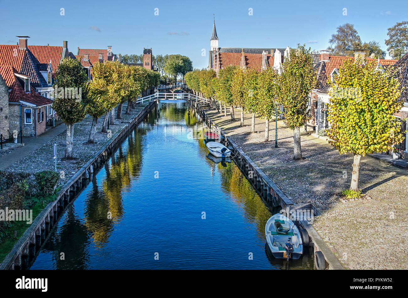 Sloten, The Netherlands, October 28, 2018: view along the lenght of the ...