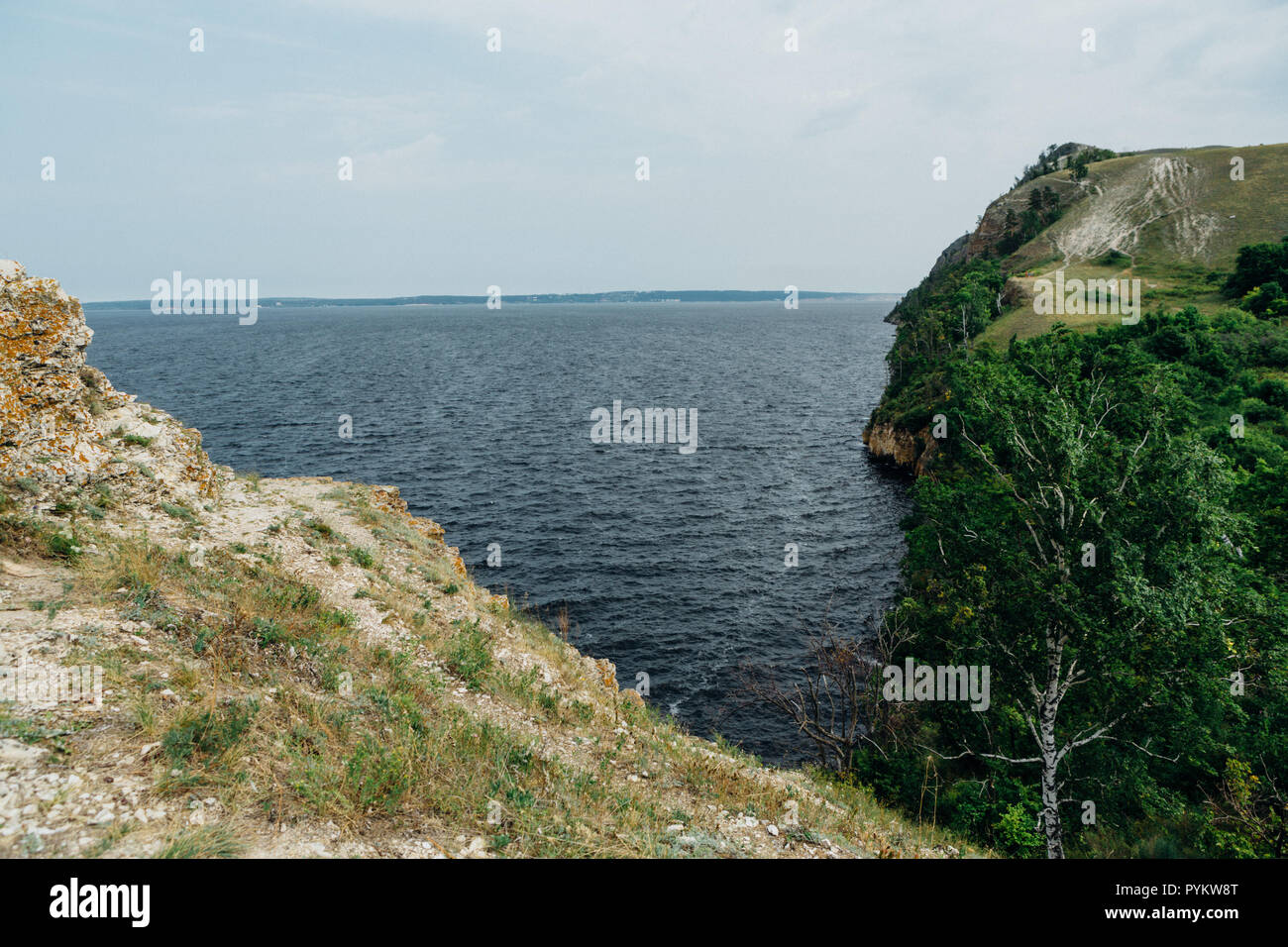 landscape river cliff grass on the sky background Stock Photo - Alamy