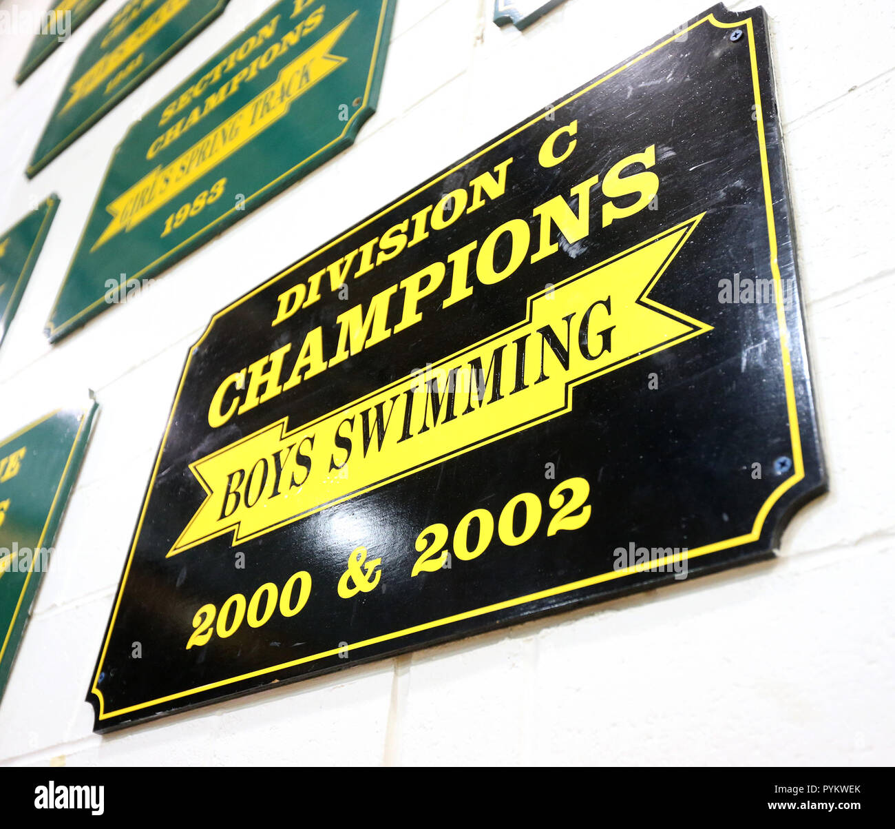 Swimming championship banner in a high school gym Stock Photo - Alamy