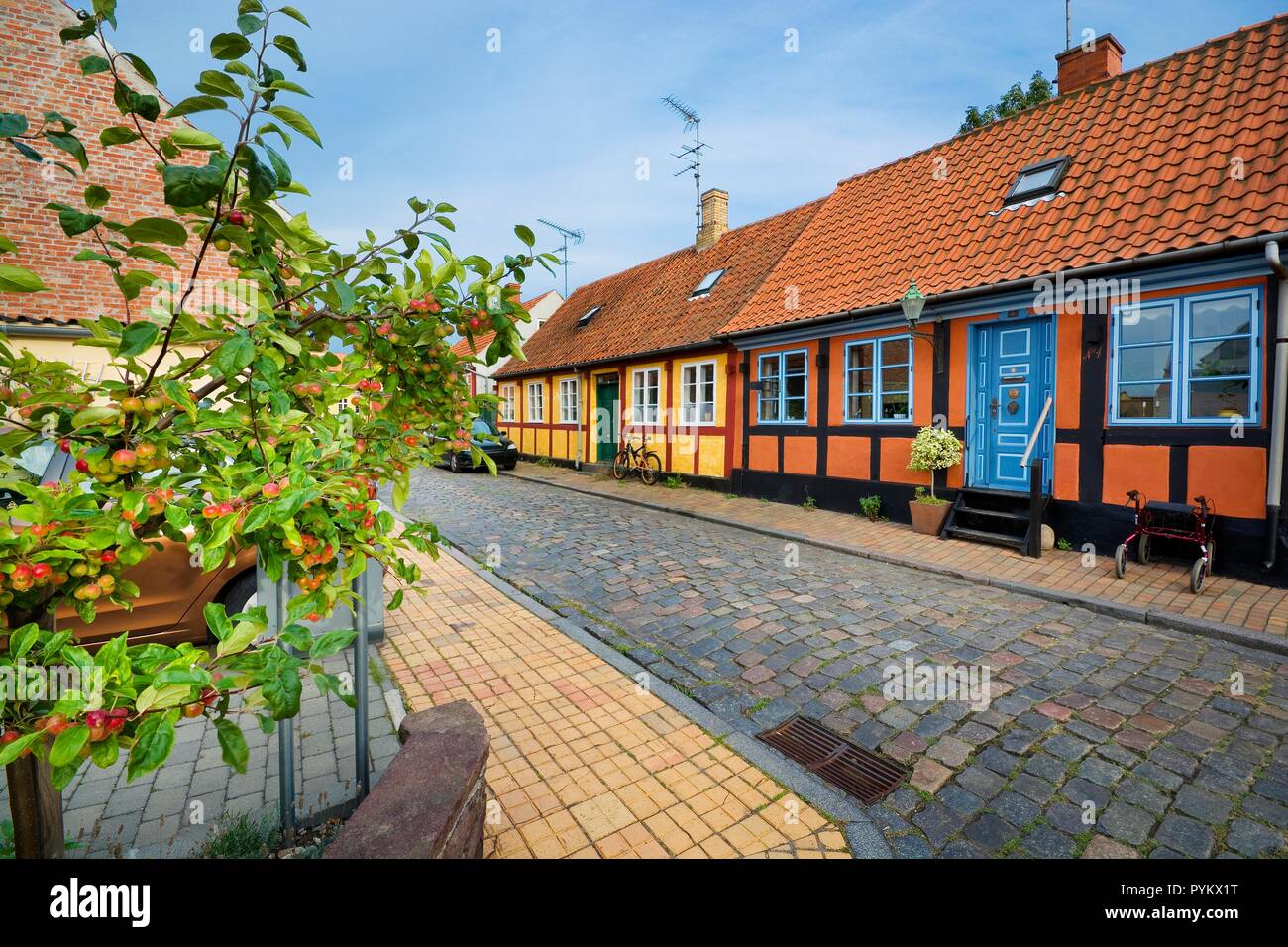 Traditional colorful half-timbered houses in Ronne, Bornholm, Denmark ...