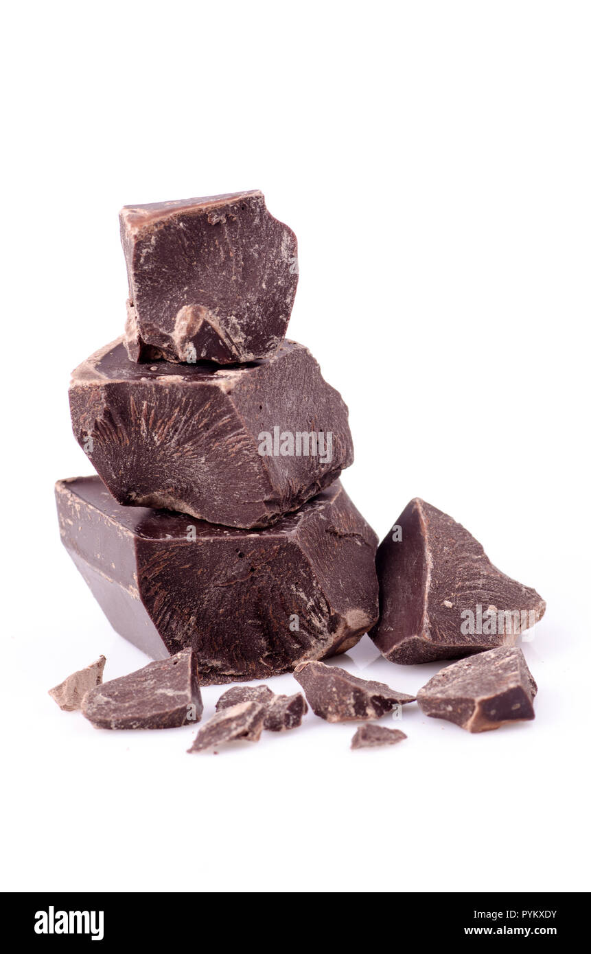 Broken chocolate pieces isolated on white background Stock Photo - Alamy