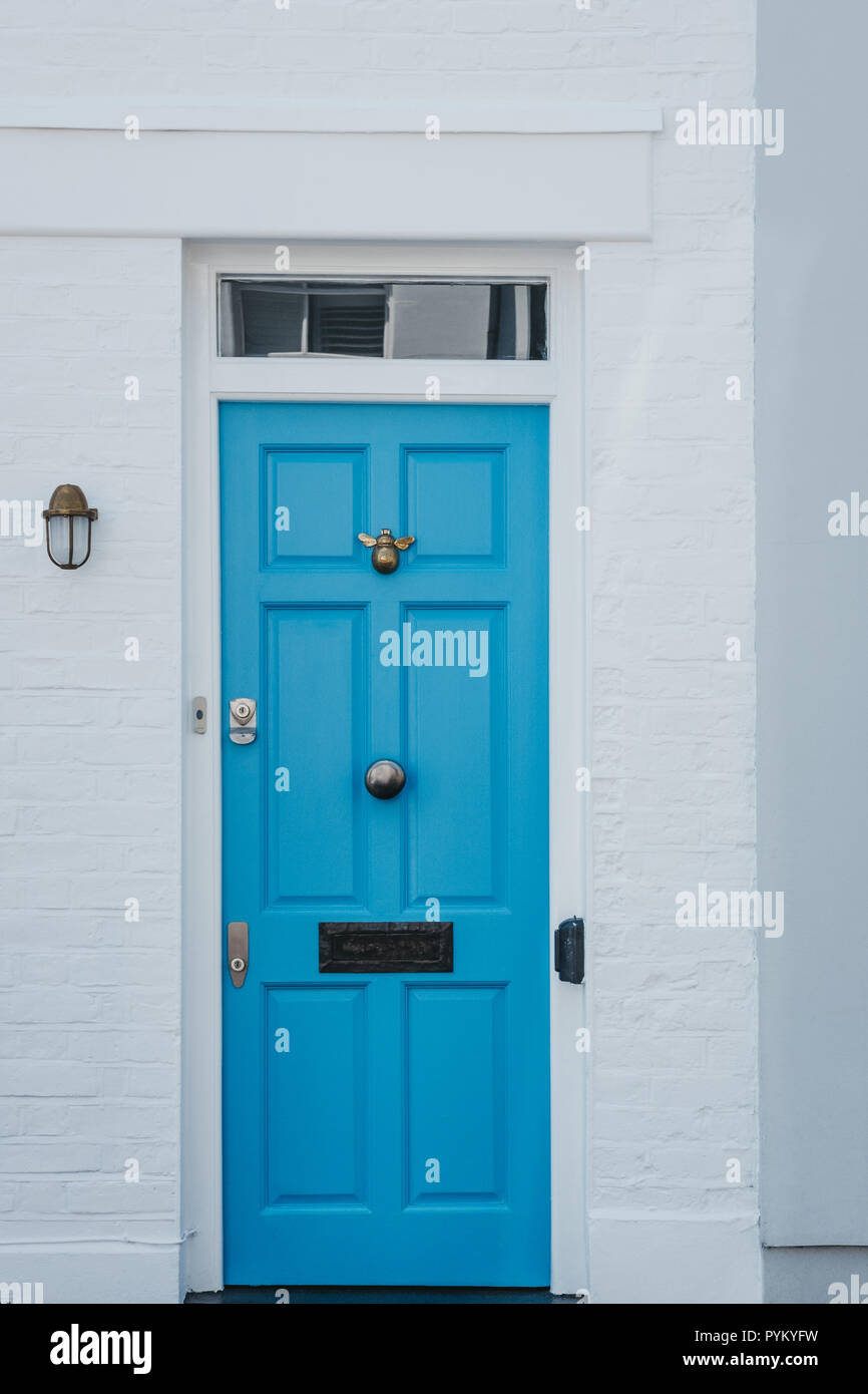 Traditional colourful bright blue door on a house in London, UK Stock ...
