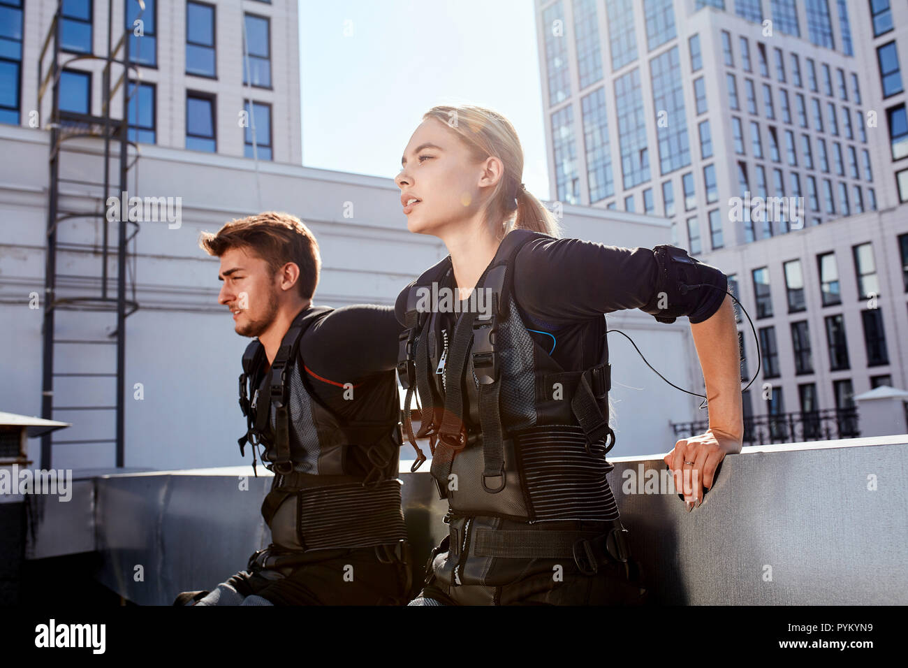 close up side view photo . athletes in sports clothes Stock Photo - Alamy
