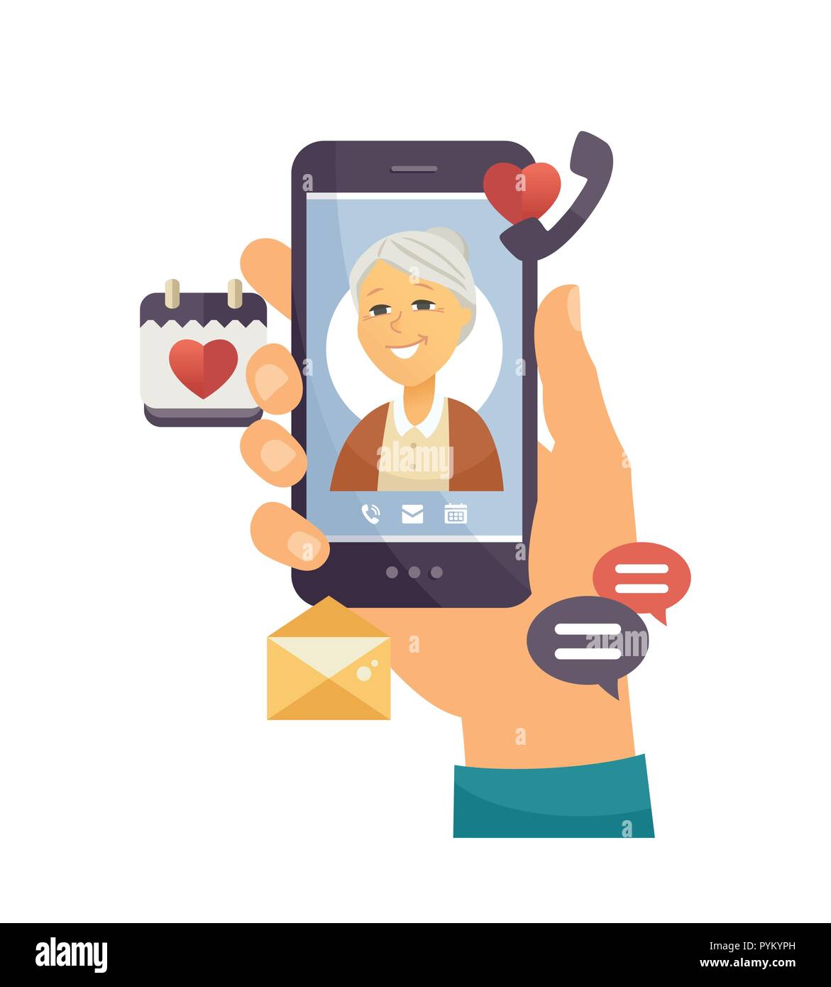 Grandmother calling - modern vector cartoon character illustration ...