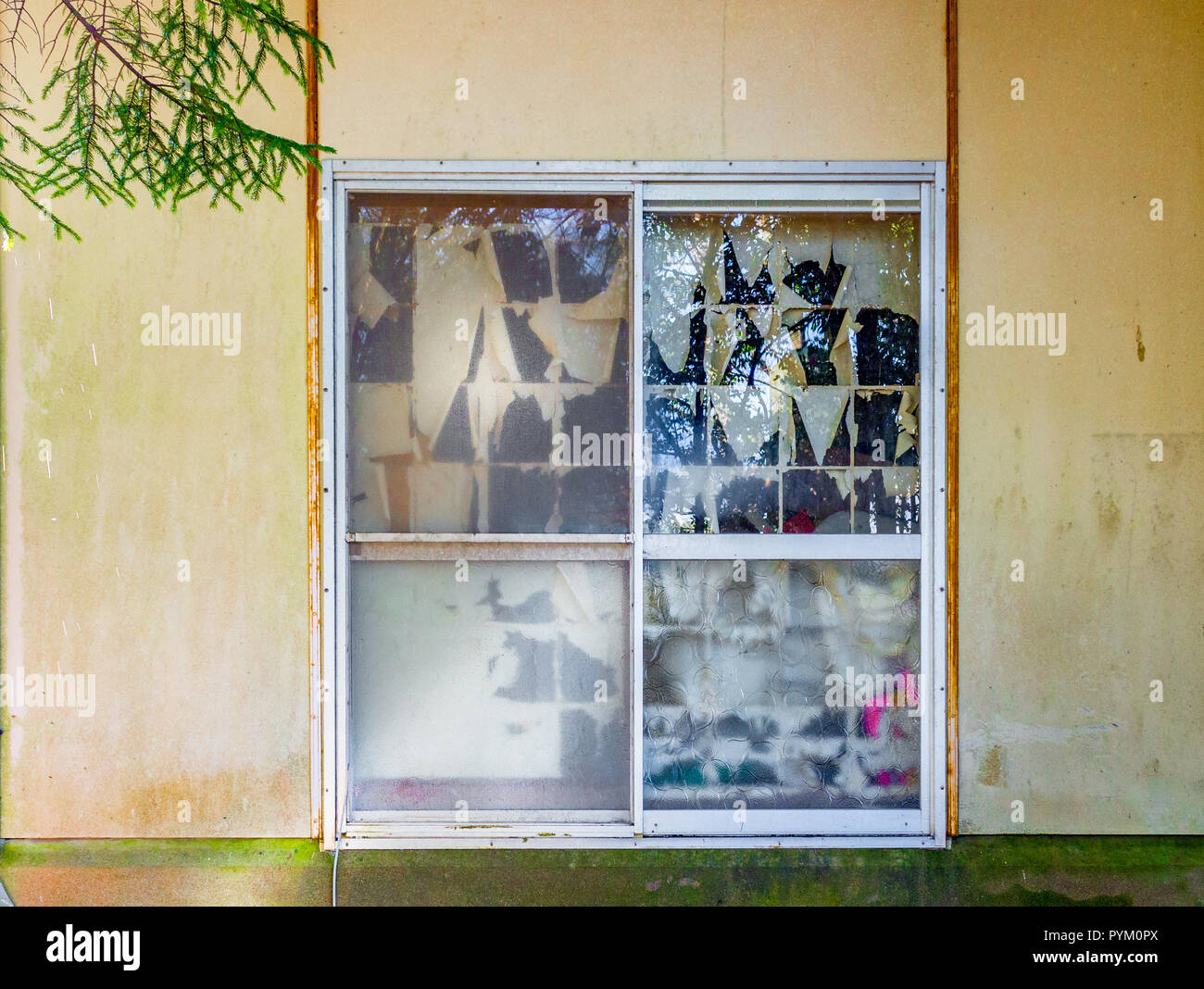 Window with torn paper, in abandoned house, Yamashina, Kanazawa, Japan ...