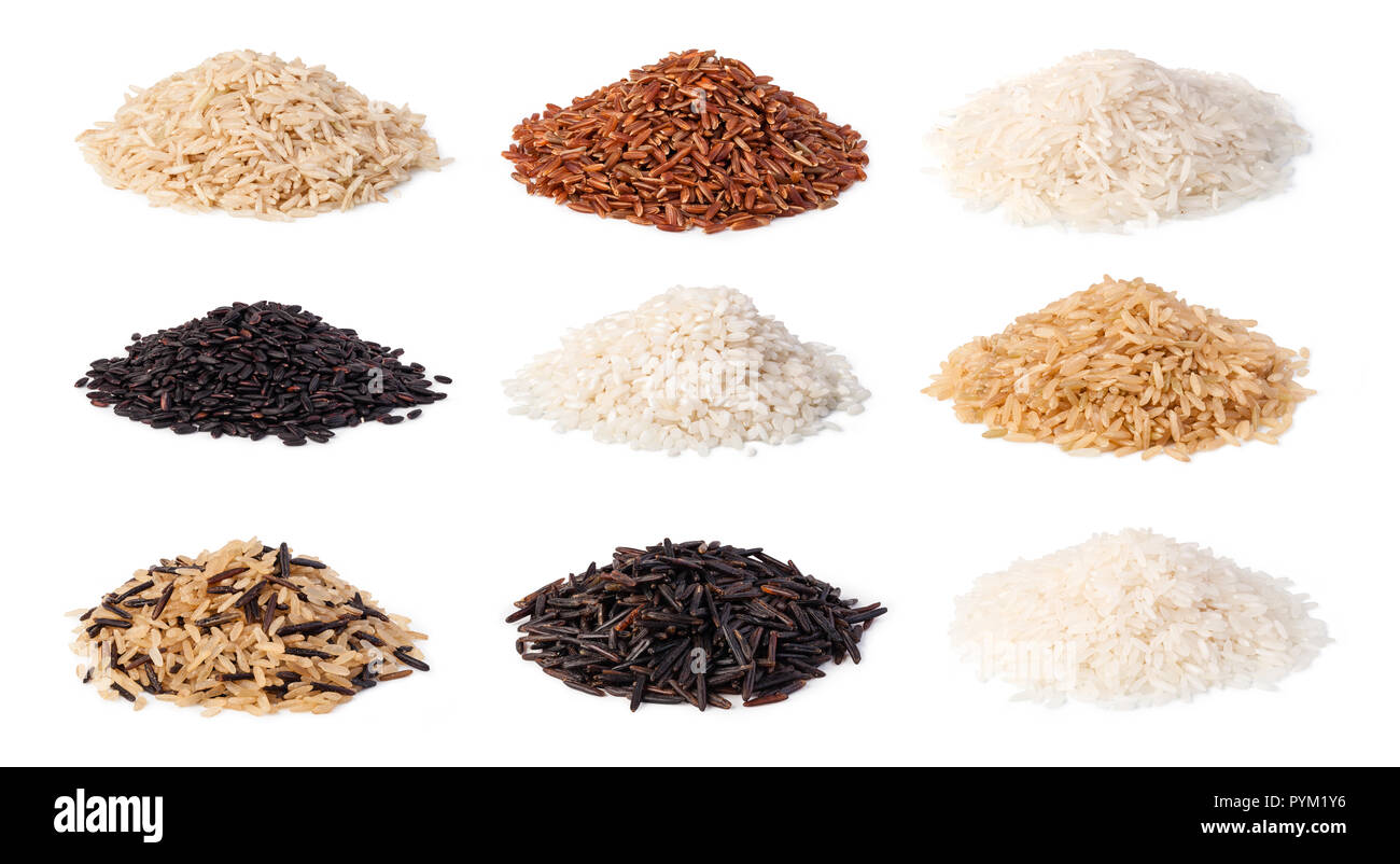set of rice isolated on a white background Stock Photo - Alamy