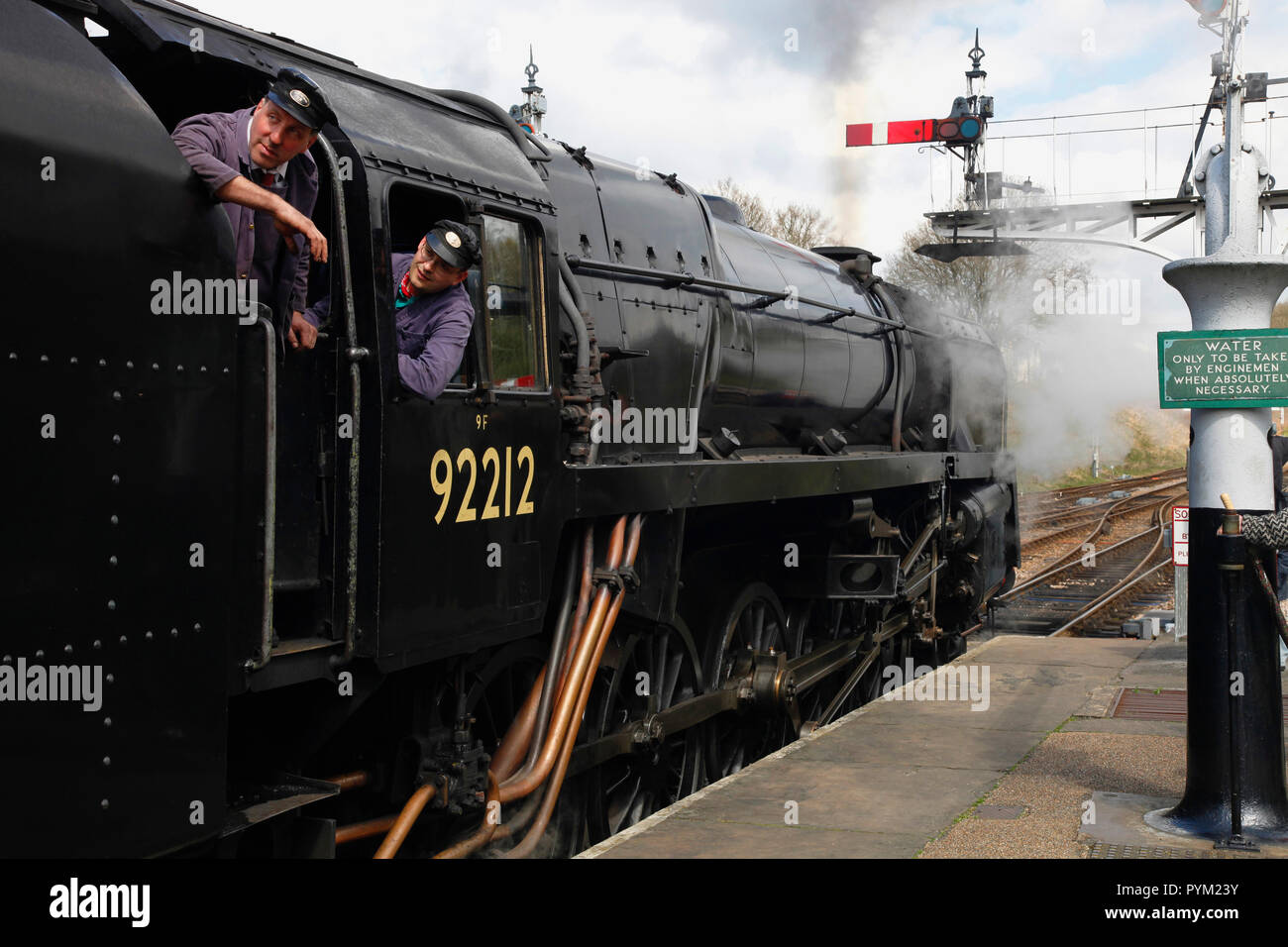 Transport, Railway, Steam, Locomotive with driver and stoker looking ...