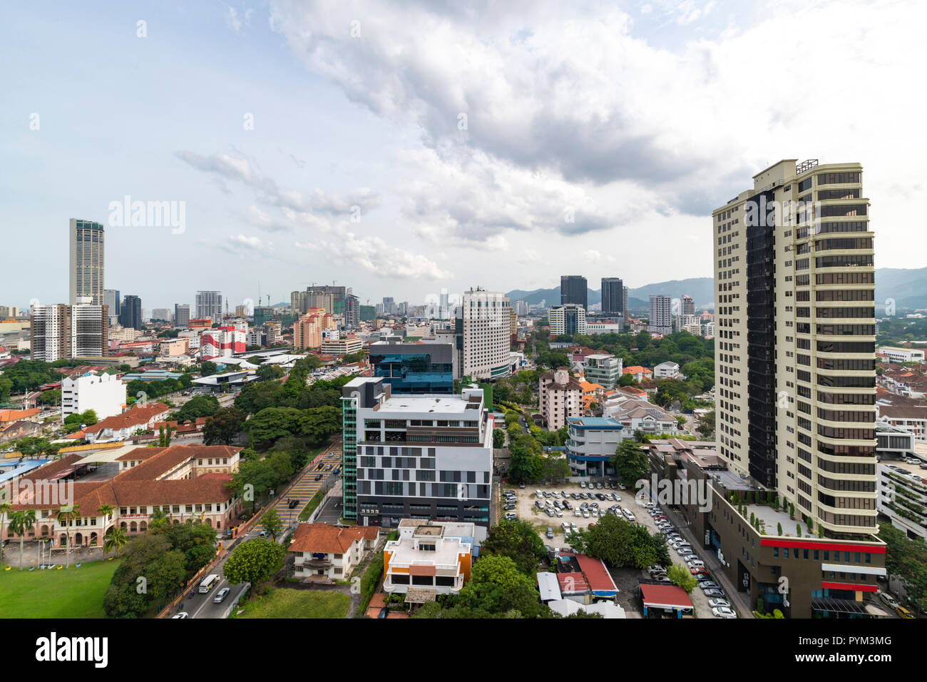 Aerial panorama of Georges town, the biggest city of the Penang island ...