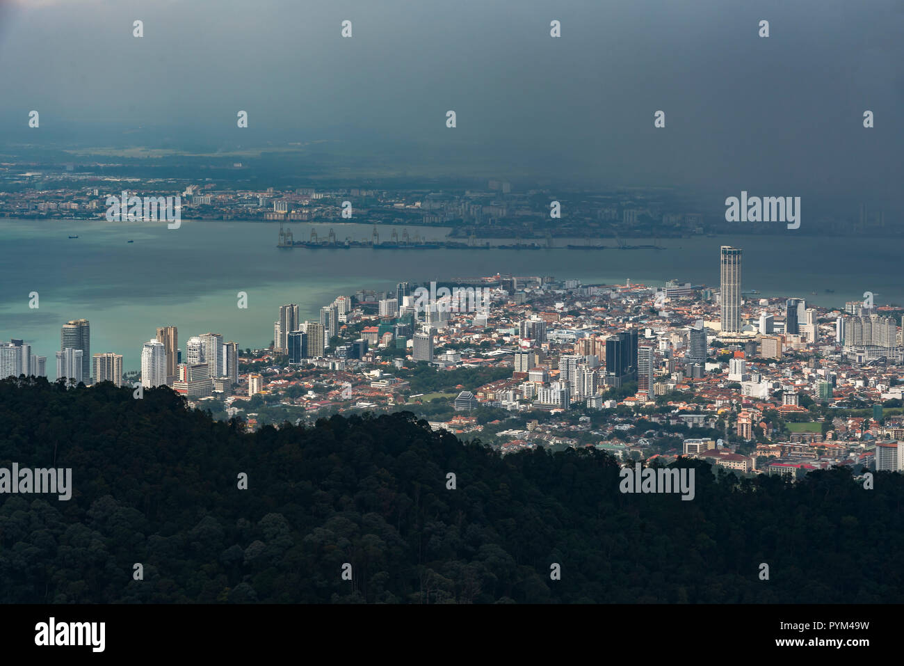 Aerial panorama of Georges town, the biggest city of the Penang island ...