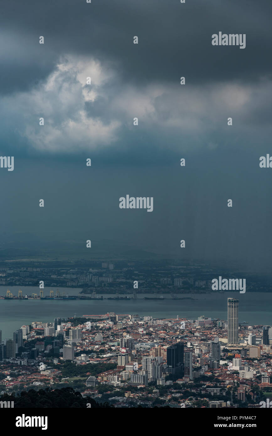 Aerial panorama of Georges town, the biggest city of the Penang island ...